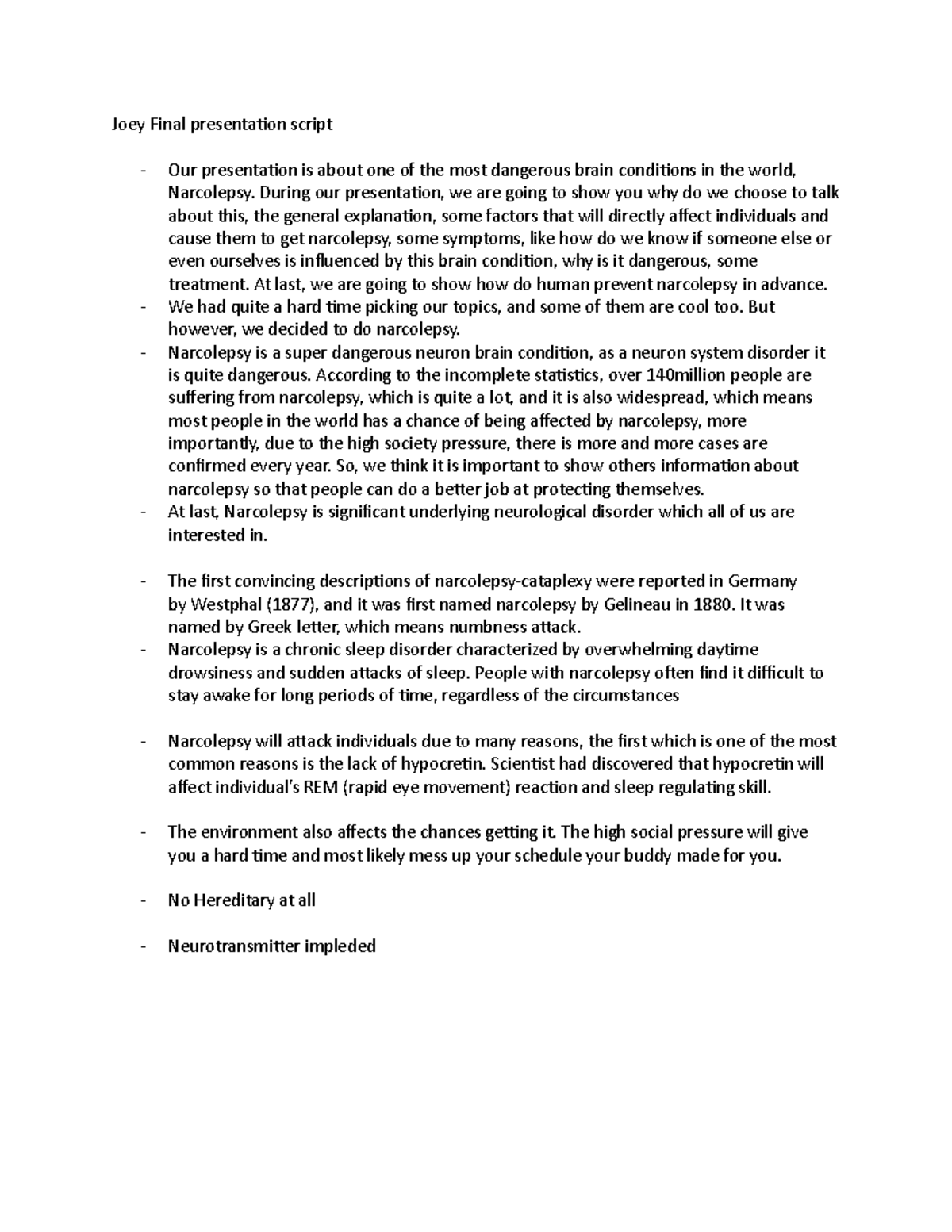 Joey Final presentation script - During our presentation, we are going ...