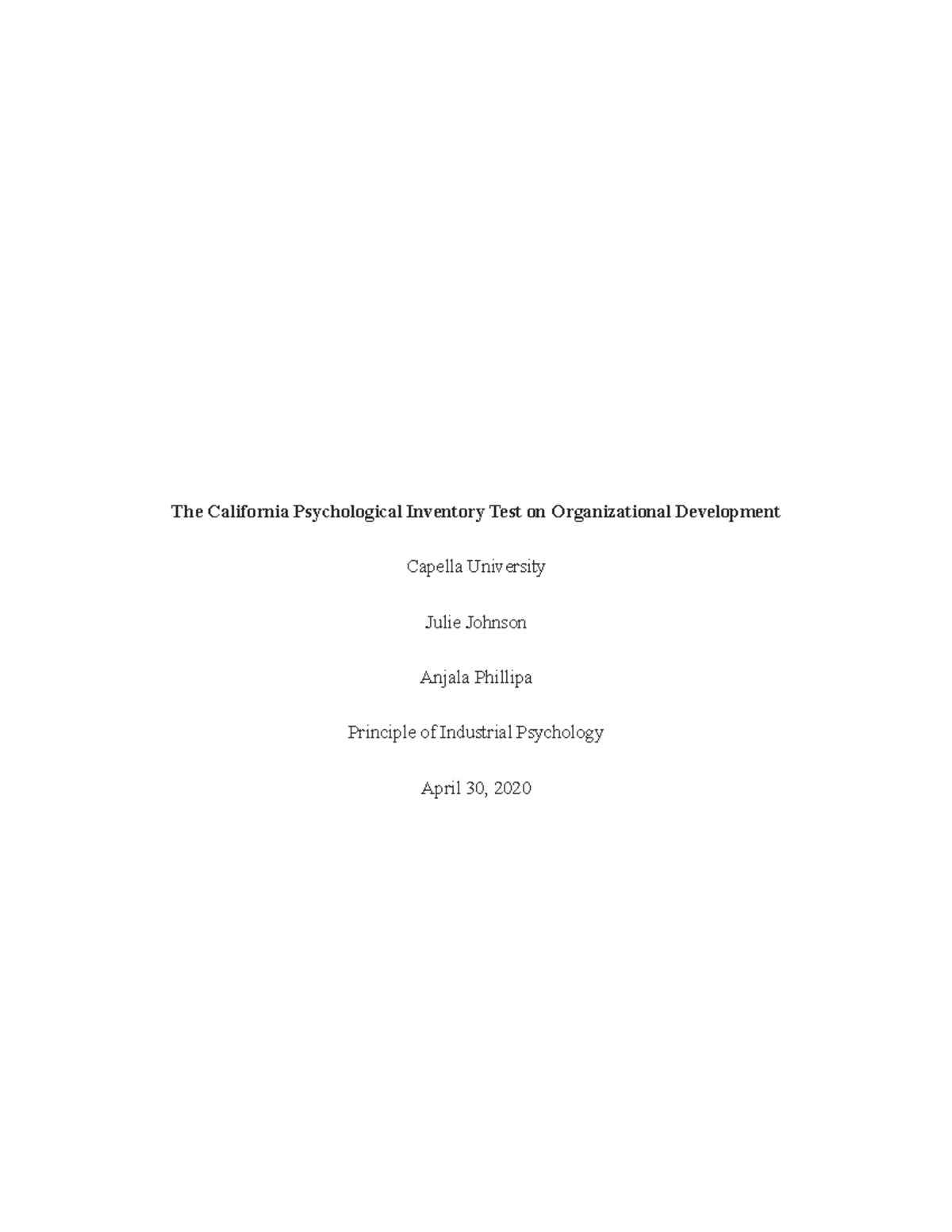 The California Psychological Inventory test on organizational ...