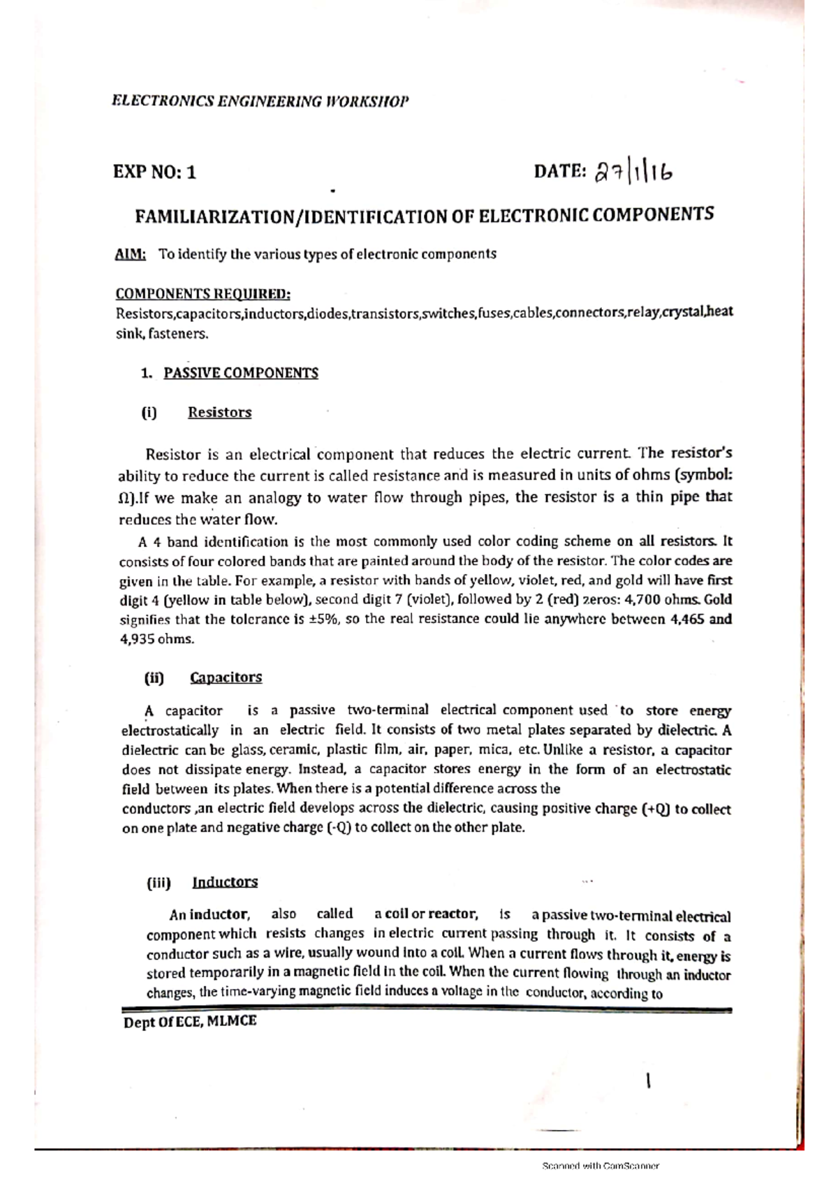 Familiarization of electronic components - experiment - Electronics and ...