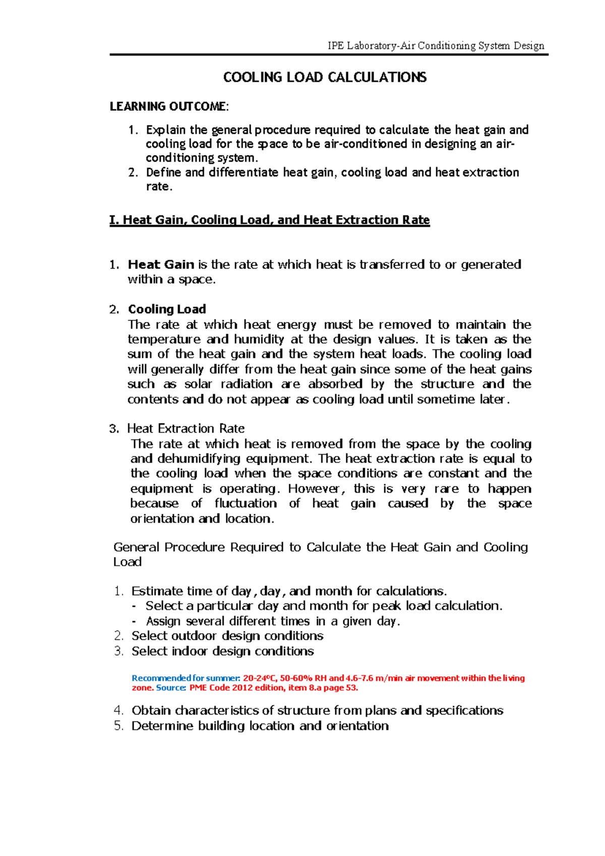 Cooling-Load-Calculations - COOLING LOAD CALCULATIONS LEARNING OUTCOME ...