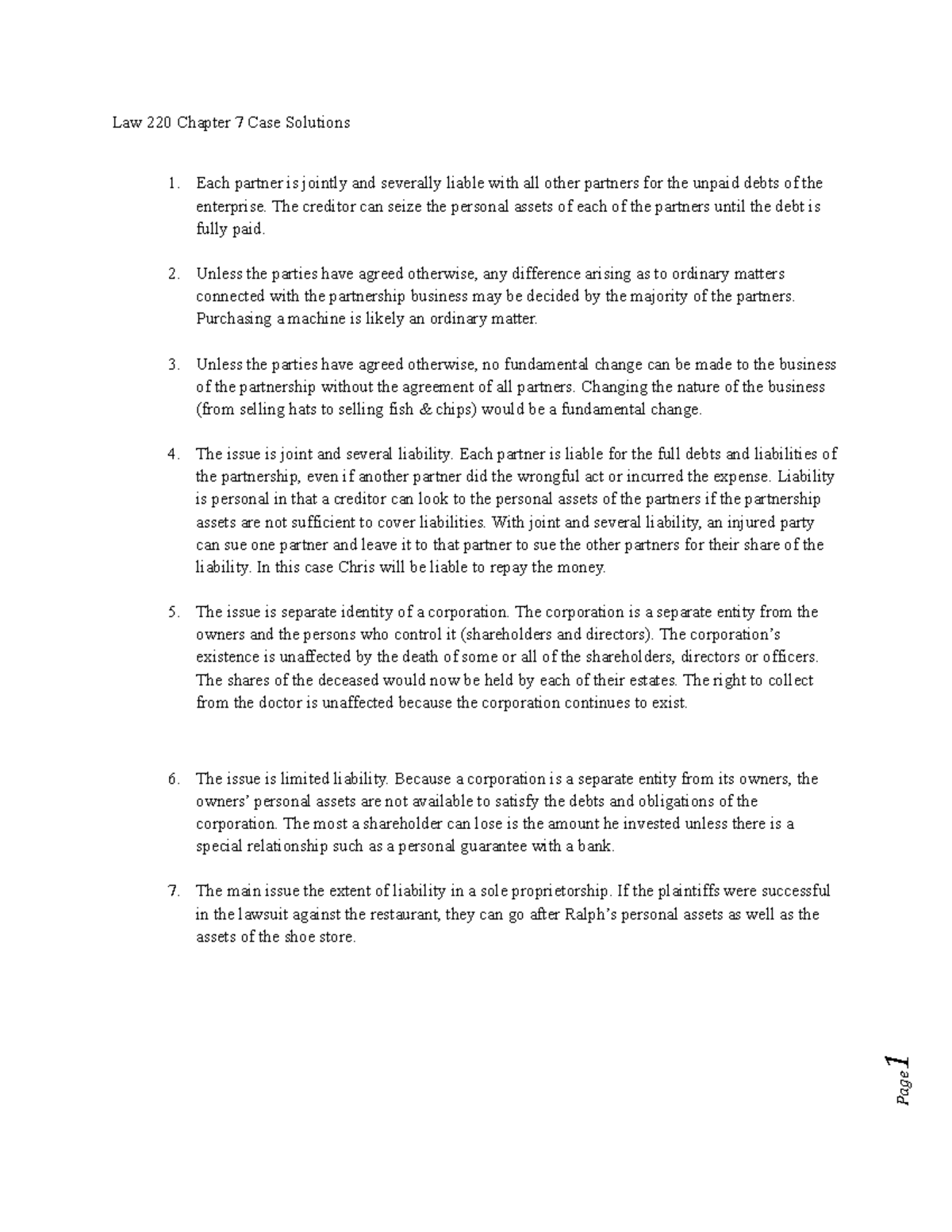 Chapter 7 Case Solutions - Law 220 Chapter 7 Case Solutions Each ...
