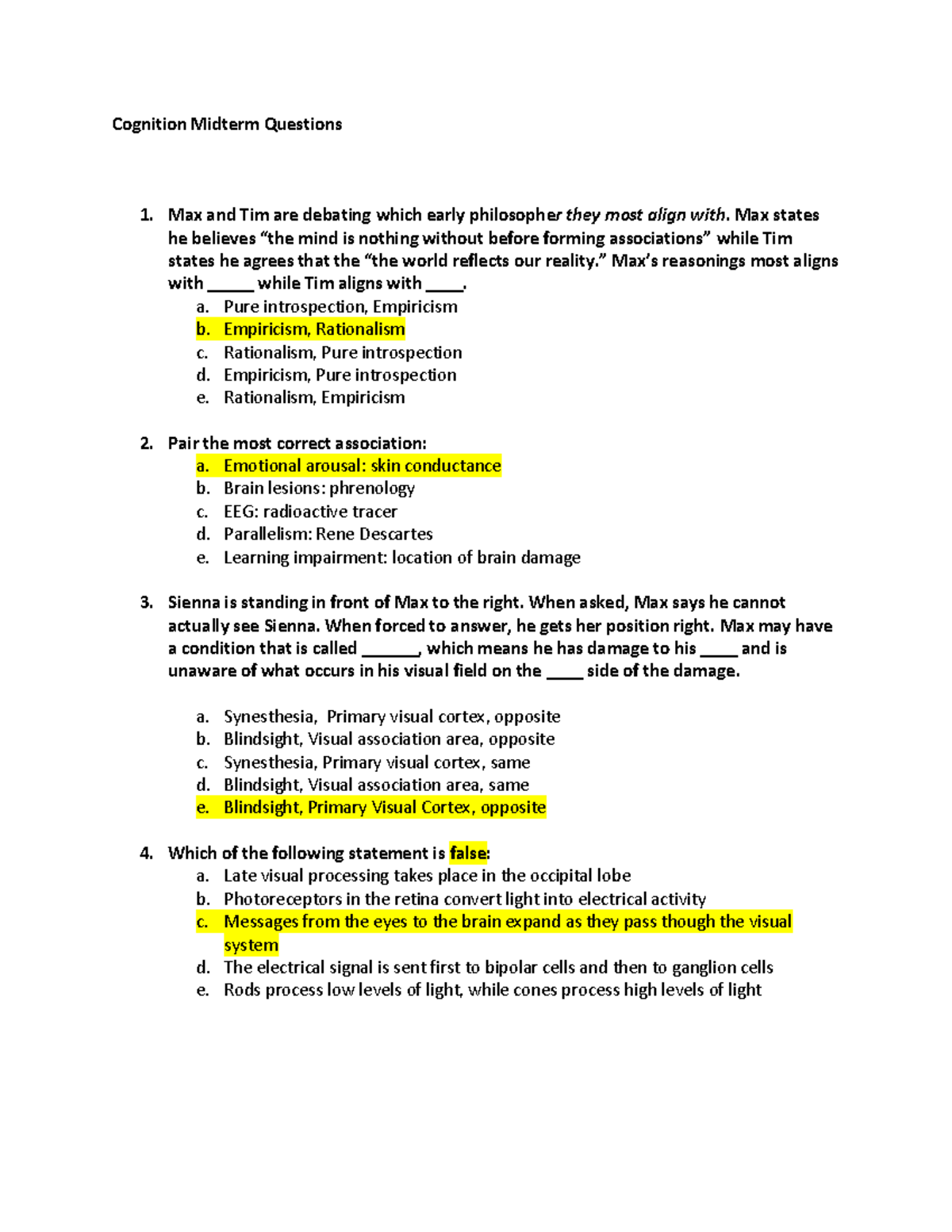 Cognition Midterm 1 Practice Questions Answers - Psyc 213 - McGill - Studocu