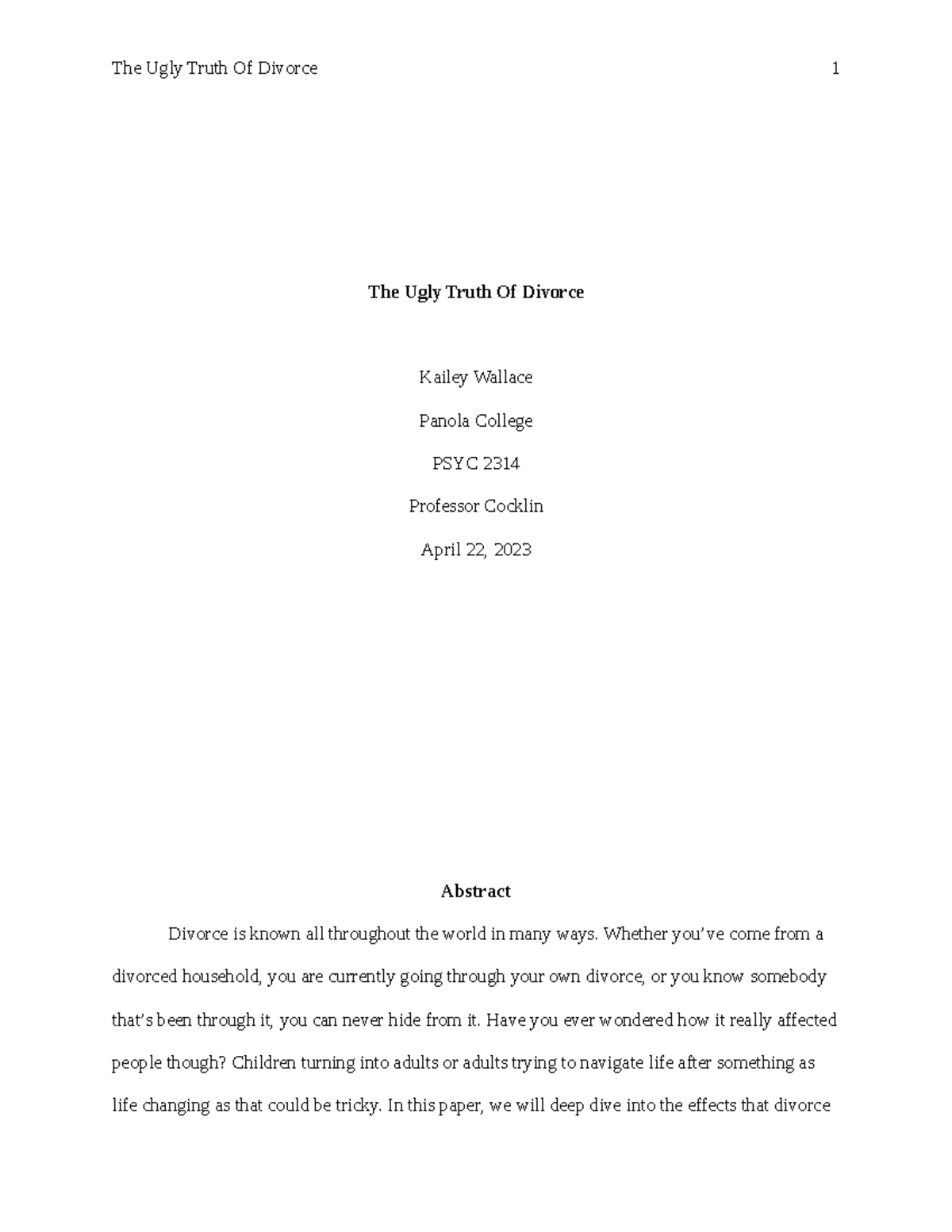 The Ugly Truth Of Divorce - The Ugly Truth Of Divorce Kailey Wallace ...
