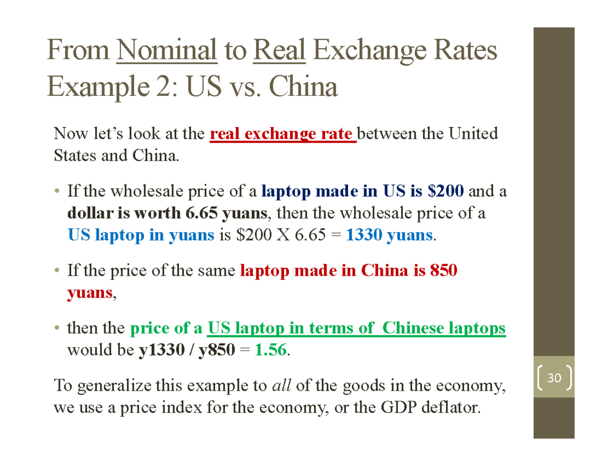 Econ 0110 notes - From Nominal to Real Exchange Rates Example 2: US vs ...