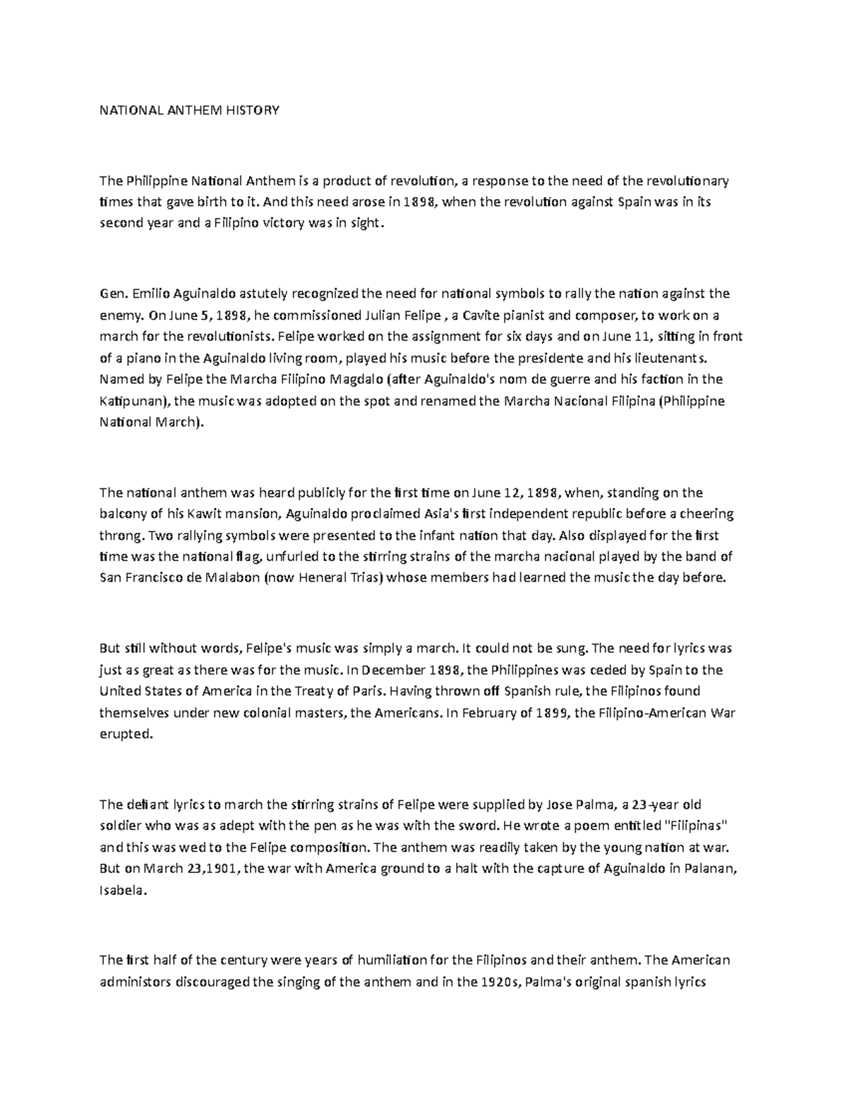 National Anthem WPS Office - NATIONAL ANTHEM HISTORY The Philippine ...