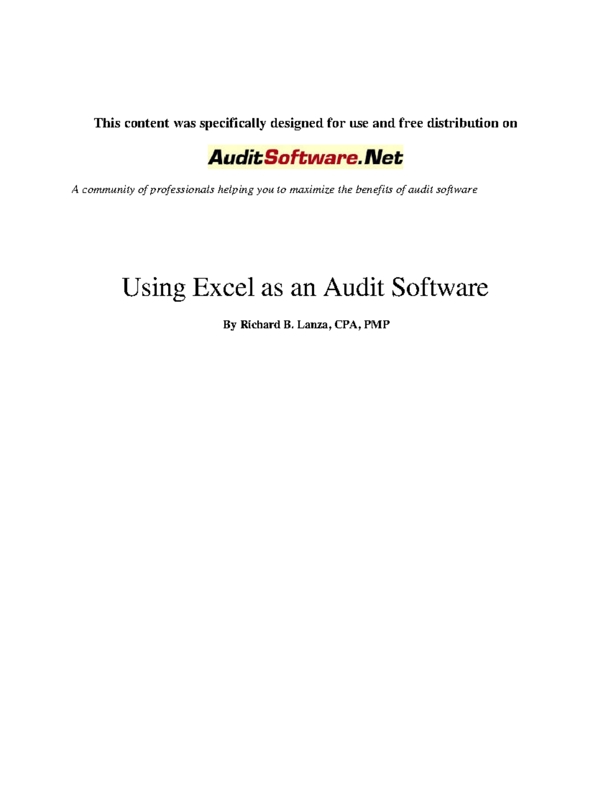 Using Excel as an Audit Software - This content was specifically ...