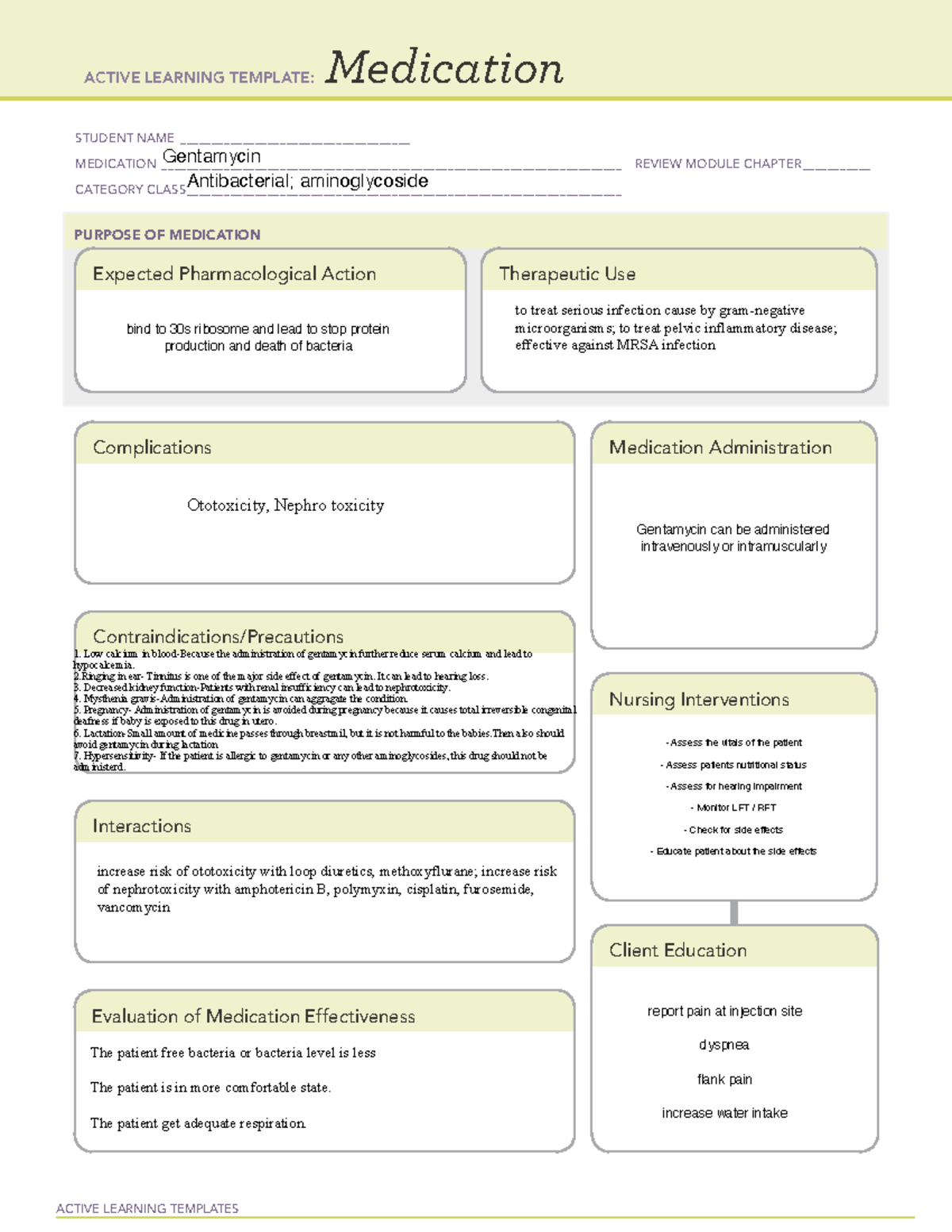 Gentamycin Medication - ACTIVE LEARNING TEMPLATES Medication STUDENT ...