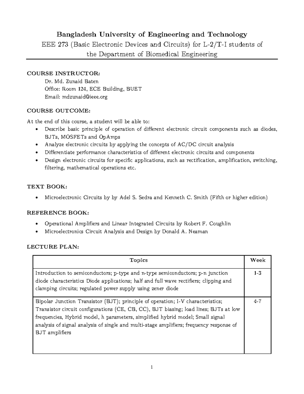 Course outline EEE273 - Bangladesh University of Engineering and ...