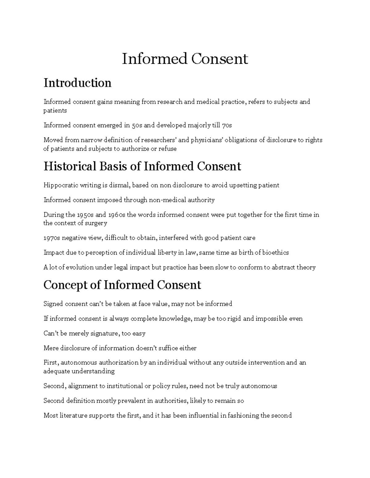 Informed Consent - Summary Philosophy Honours - Informed Consent ...
