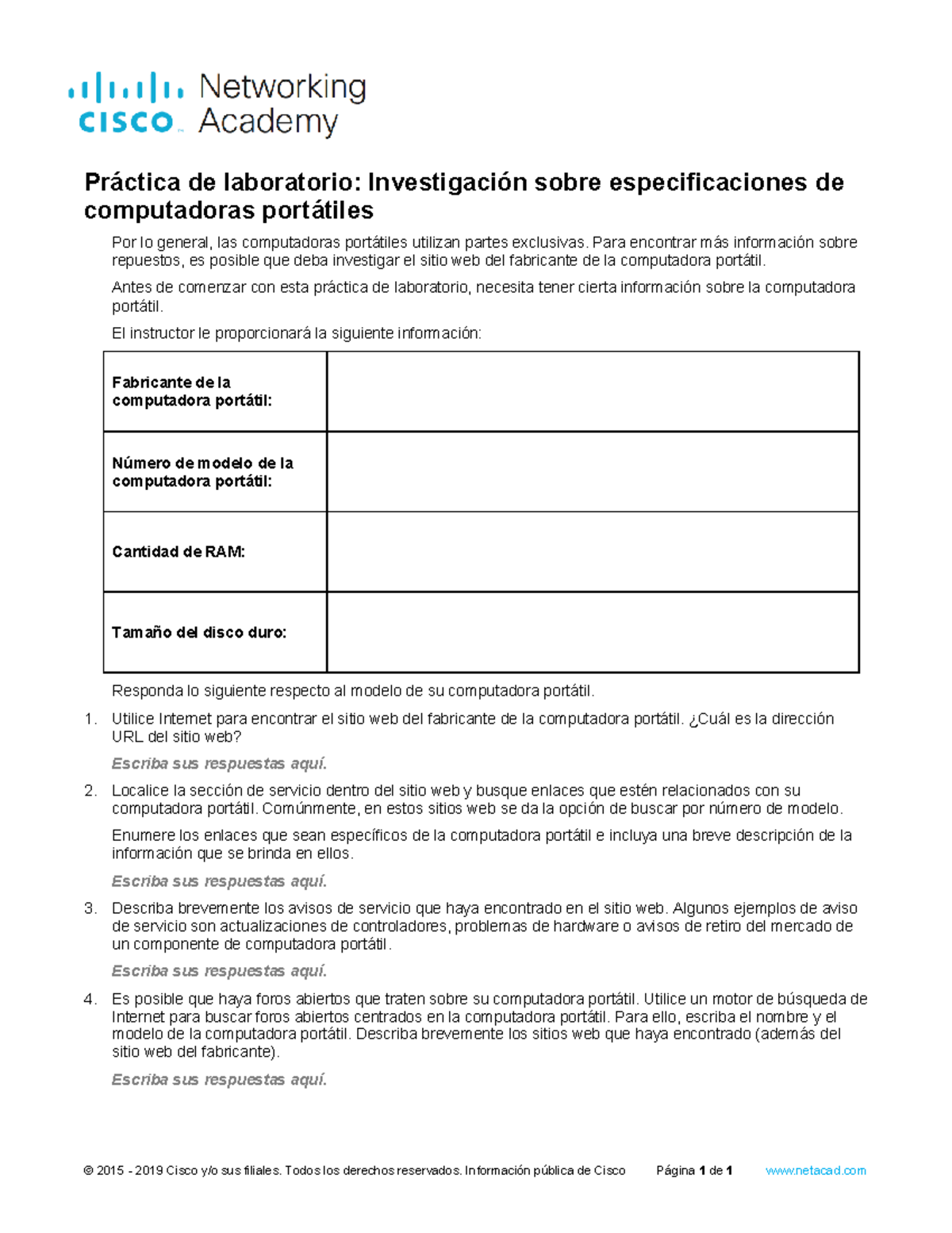 7.7.2.4 Lab - Research Laptop Specifications - Práctica de laboratorio ...