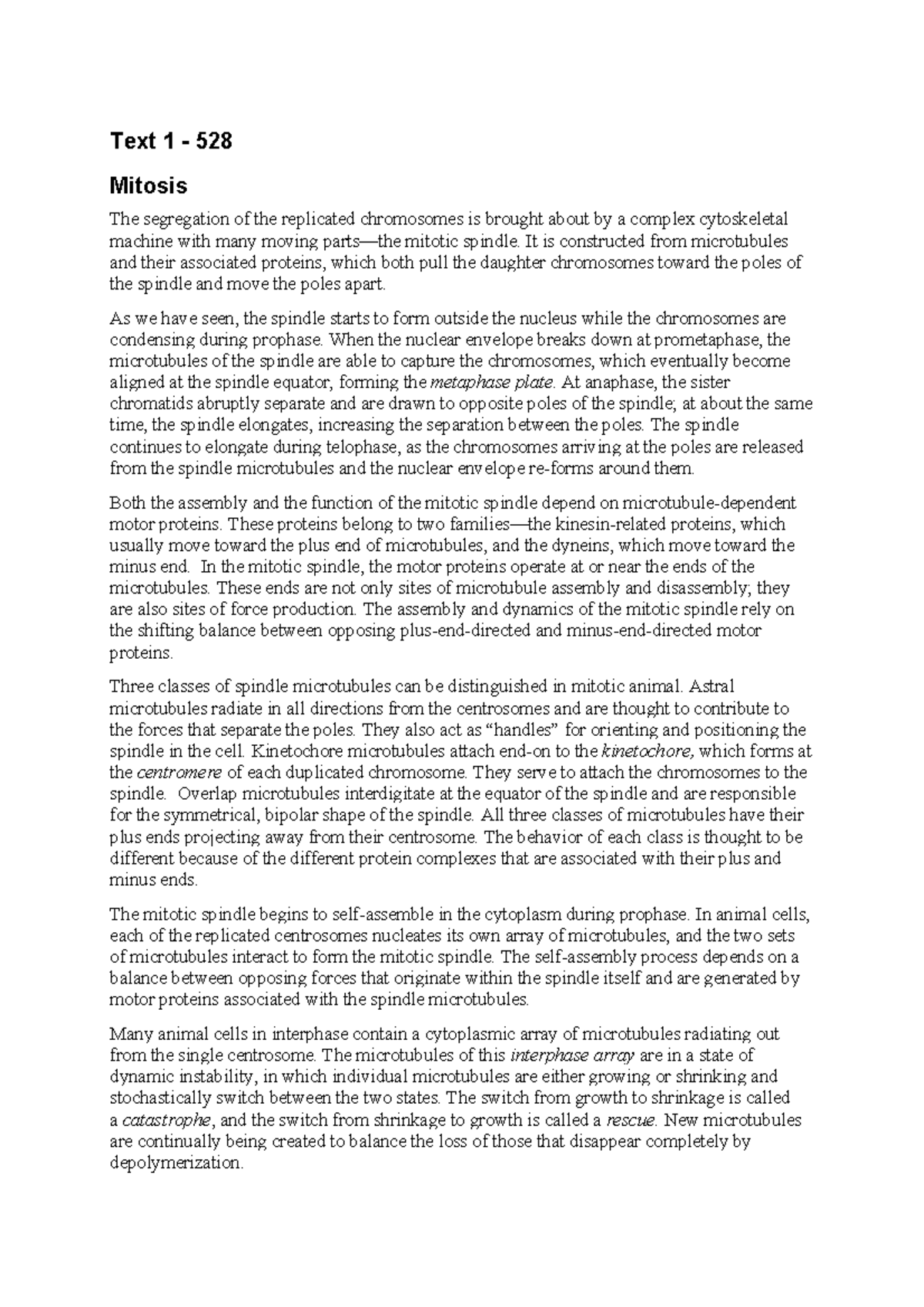 Text 1 - student - Föreläsningsanteckningar - Text 1 - 528 Mitosis The ...