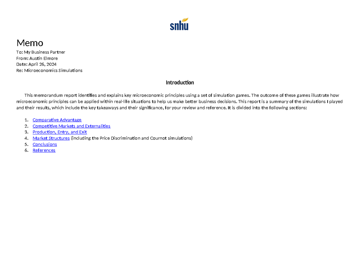 ECO 201 Project Template - Memo To: My Business Partner From: Austin ...