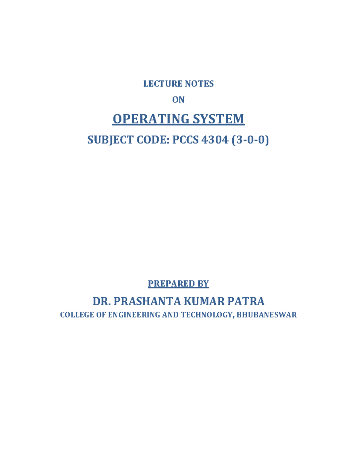 Lecture Notes Advanced Operating Systems Lecture Notes On Operating System Subject Code