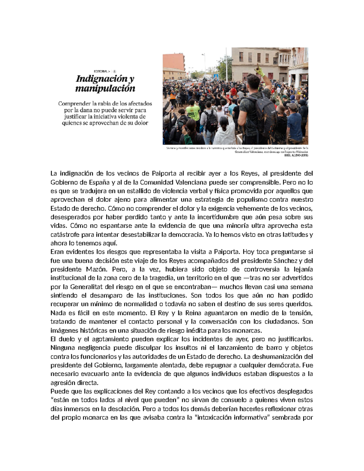La indignación de los vecinos de Paiporta al recibir ayer a los Reyes ...