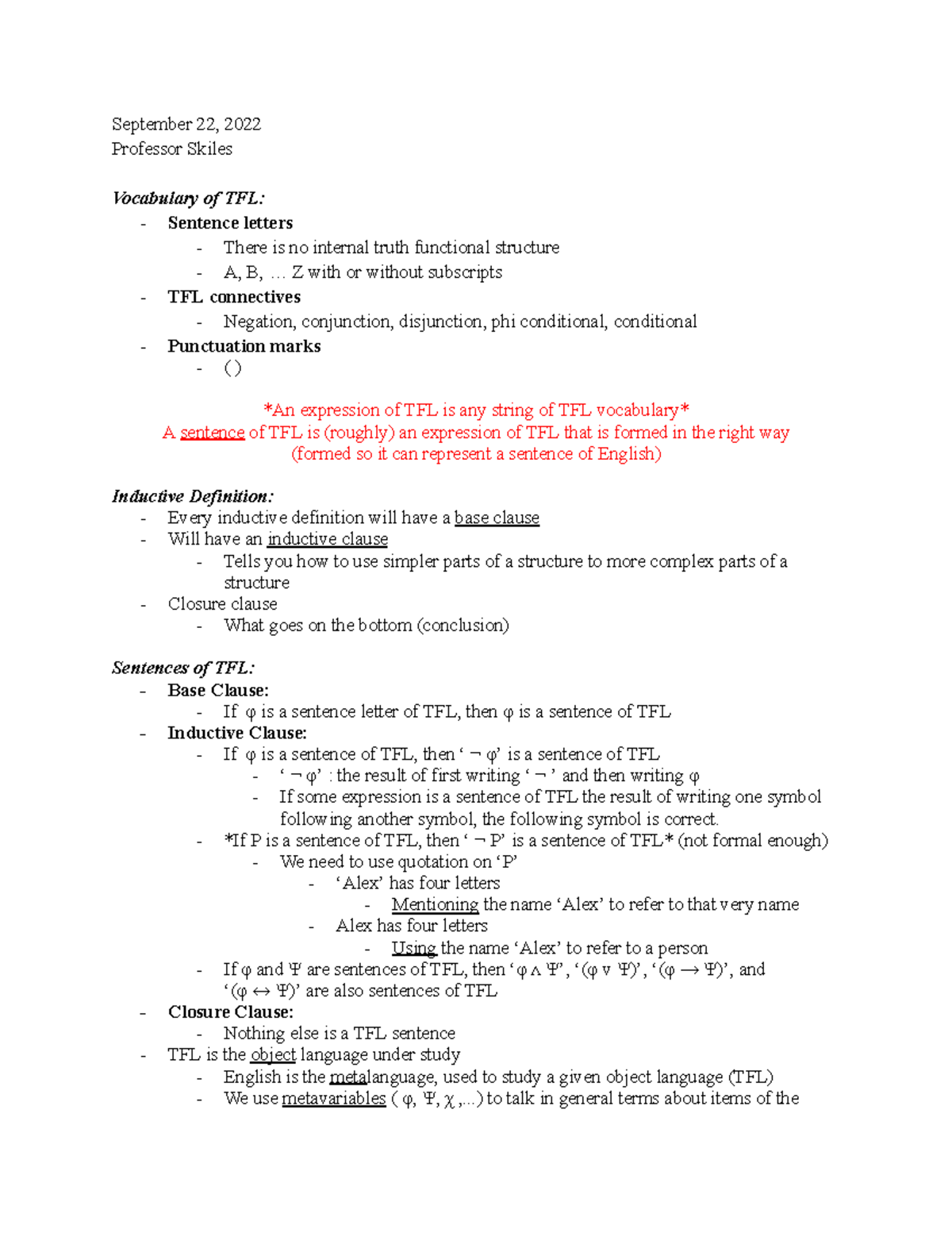 Intro To Logic Day 5 - September 22, 2022 Professor Skiles Vocabulary ...