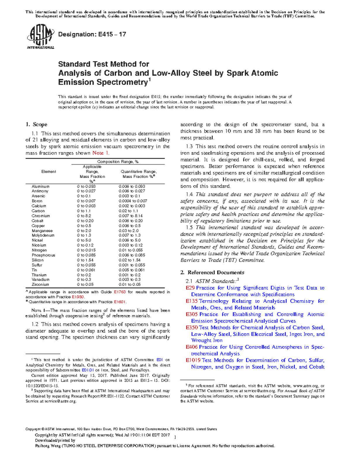 Pdfcoffee - astm-e415 - Designation: E415 − 17 Standard Test Method for ...