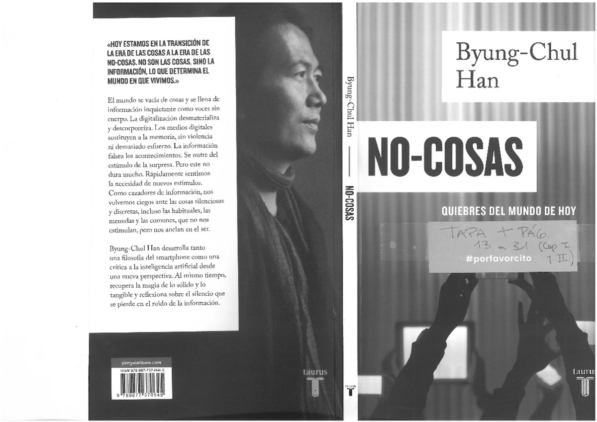Byul-Chun Han. No-Cosas - Turismo alternativo - Studocu
