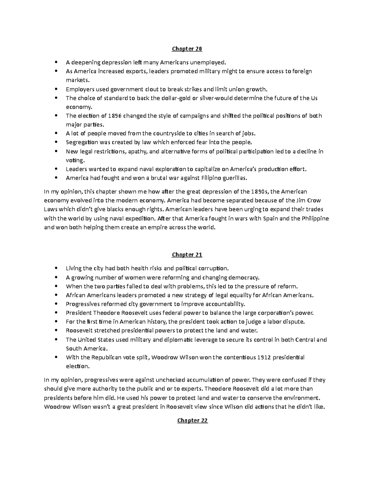 Chapter 20-23 summary - Hope it helps - Chapter 20 A deepening ...