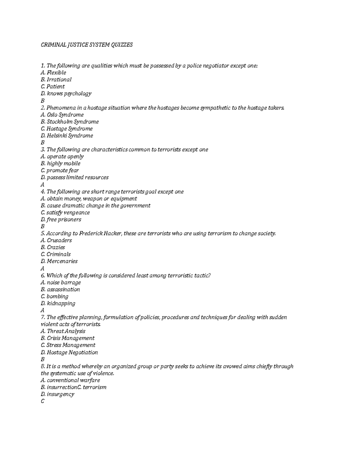 Criminal Justice System Practice TEST - CRIMINAL JUSTICE SYSTEM QUIZZES ...