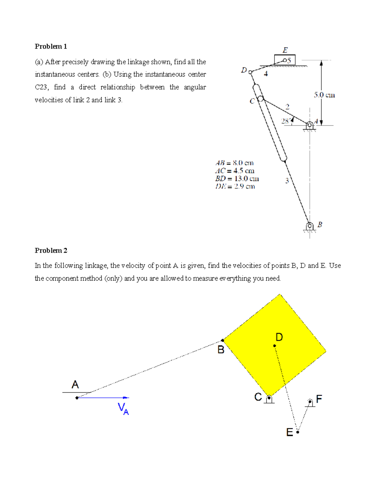MECH343 Final-2012 - finals - Problem 1 (a) After precisely drawing the linkage shown, find all ...