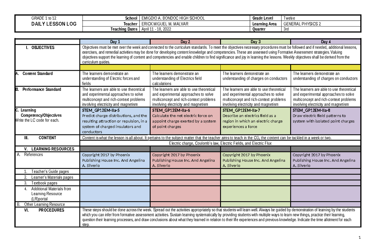 DLL-2ND GEN- Physics 2 - GRADE 1 to 12 DAILY LESSON LOG School EMIGDIO ...