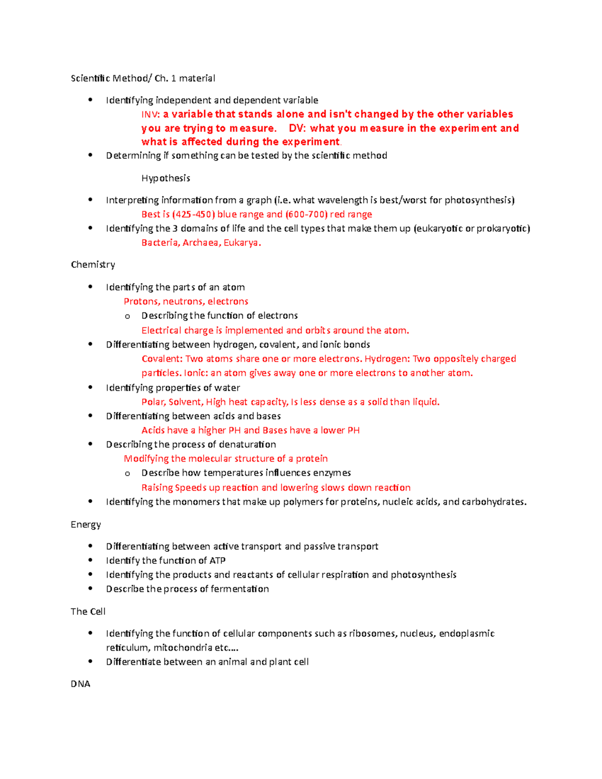 Final Exam Study Guide - Scientific Method/ Ch. 1 material Identifying ...