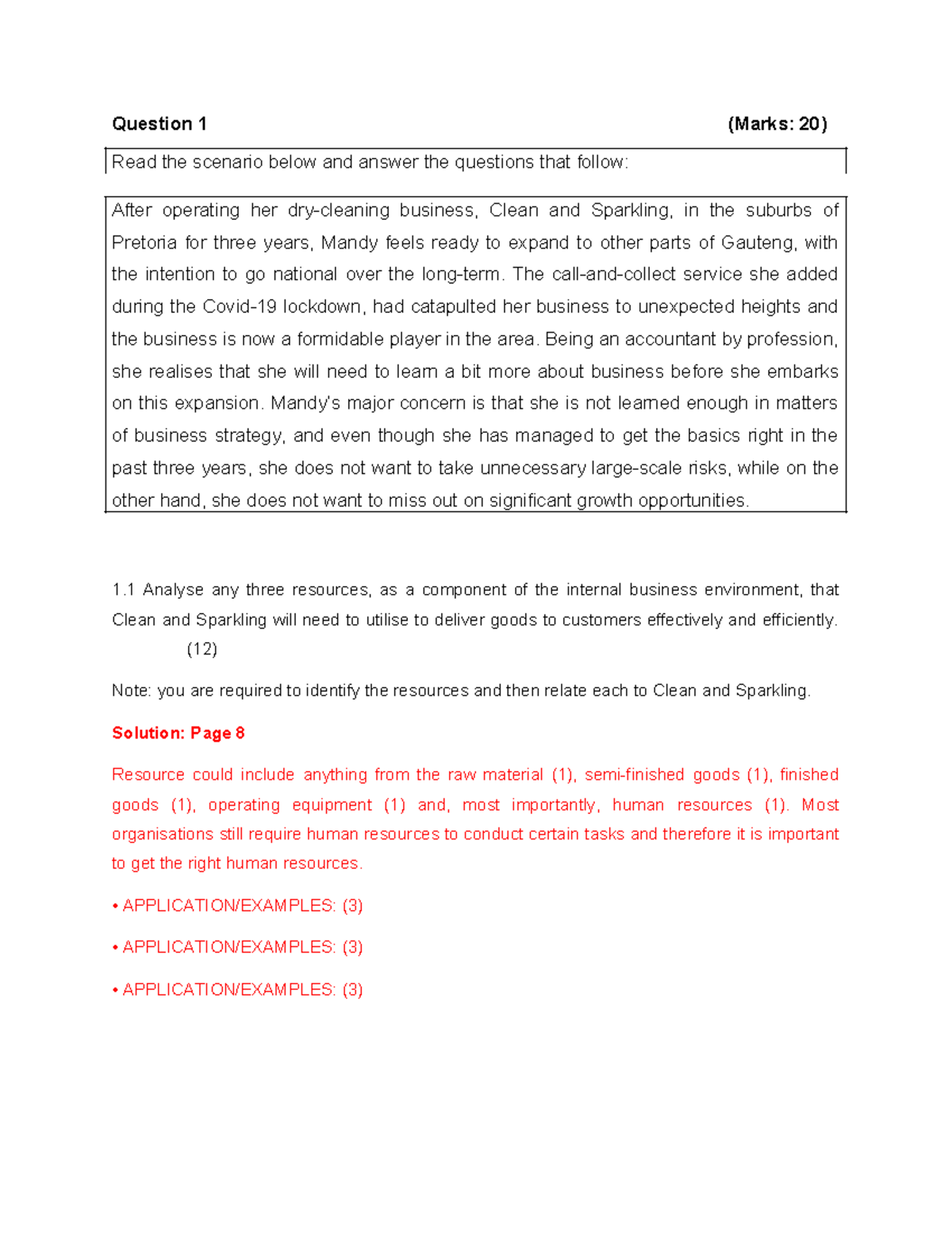 SSCM7321 Mock Test 1#MEMO - Question 1 (Marks: 20) Read the scenario ...