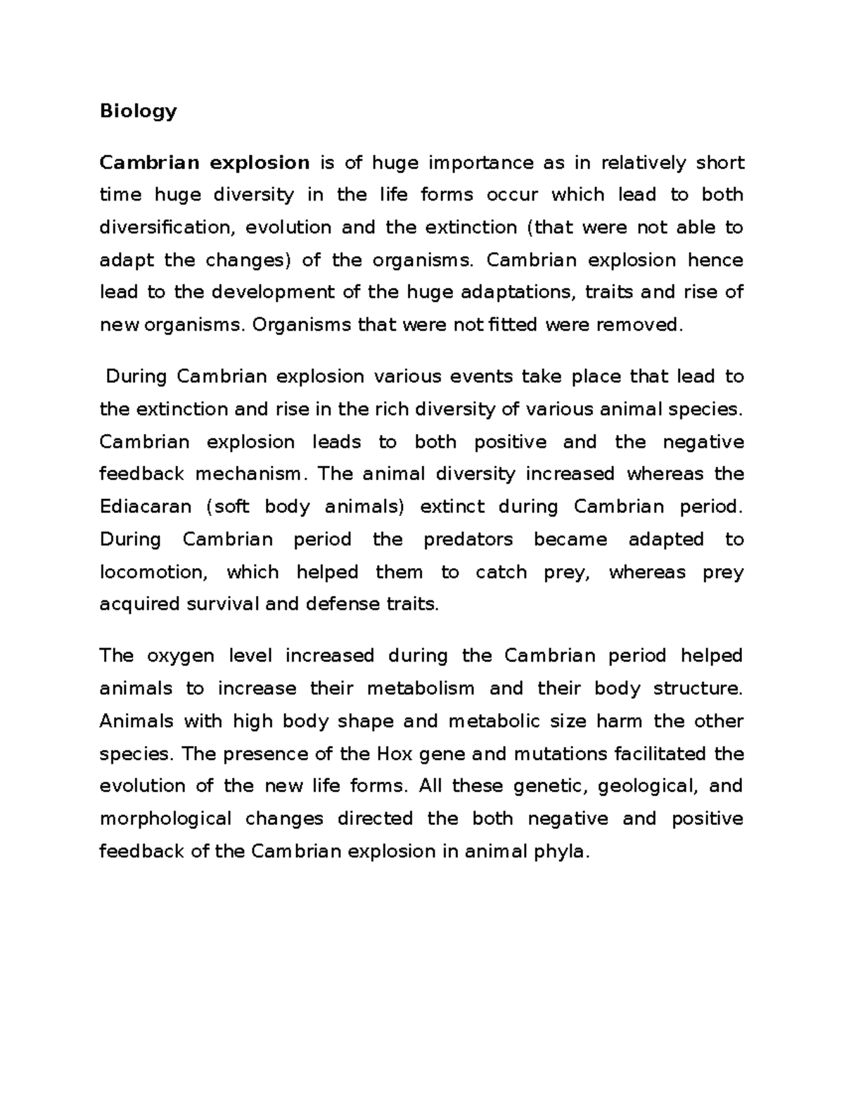 Biology - Cambrian Explosion - Biology Cambrian explosion is of huge ...