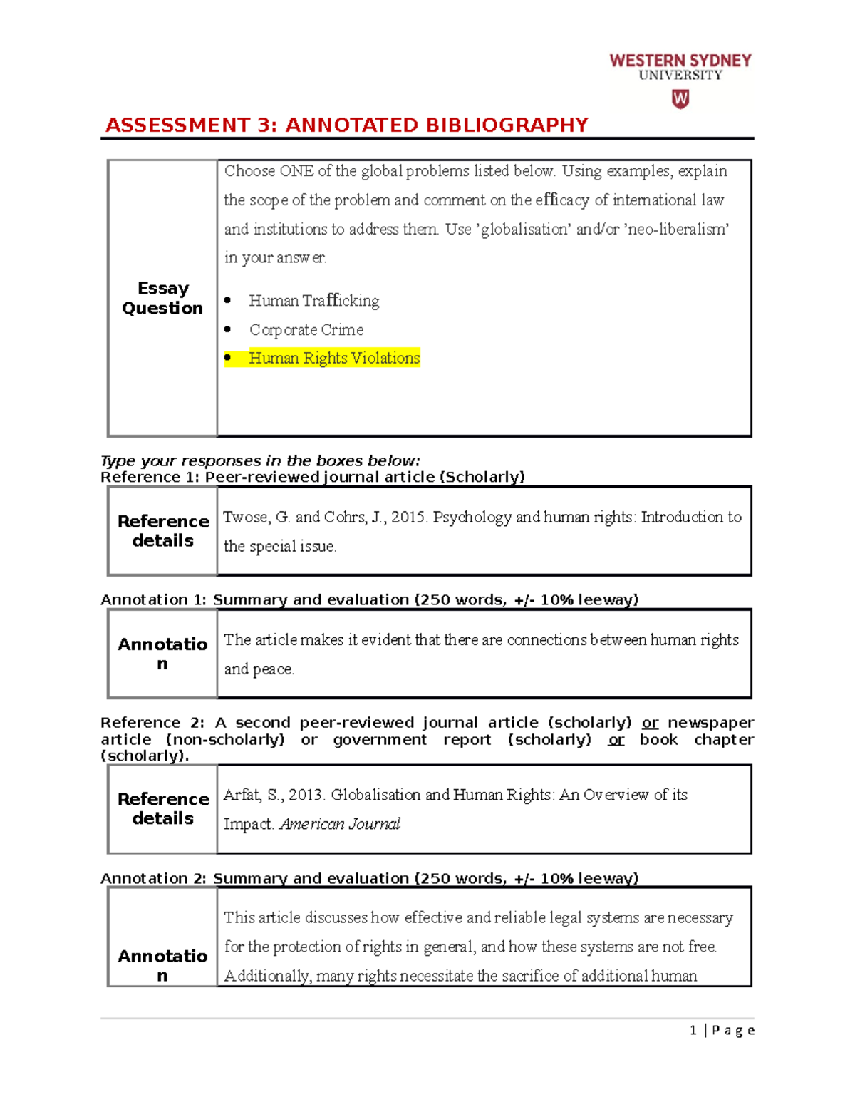 Annotated Bibliography copy - ASSESSMENT 3: ANNOTATED BIBLIOGRAPHY ...
