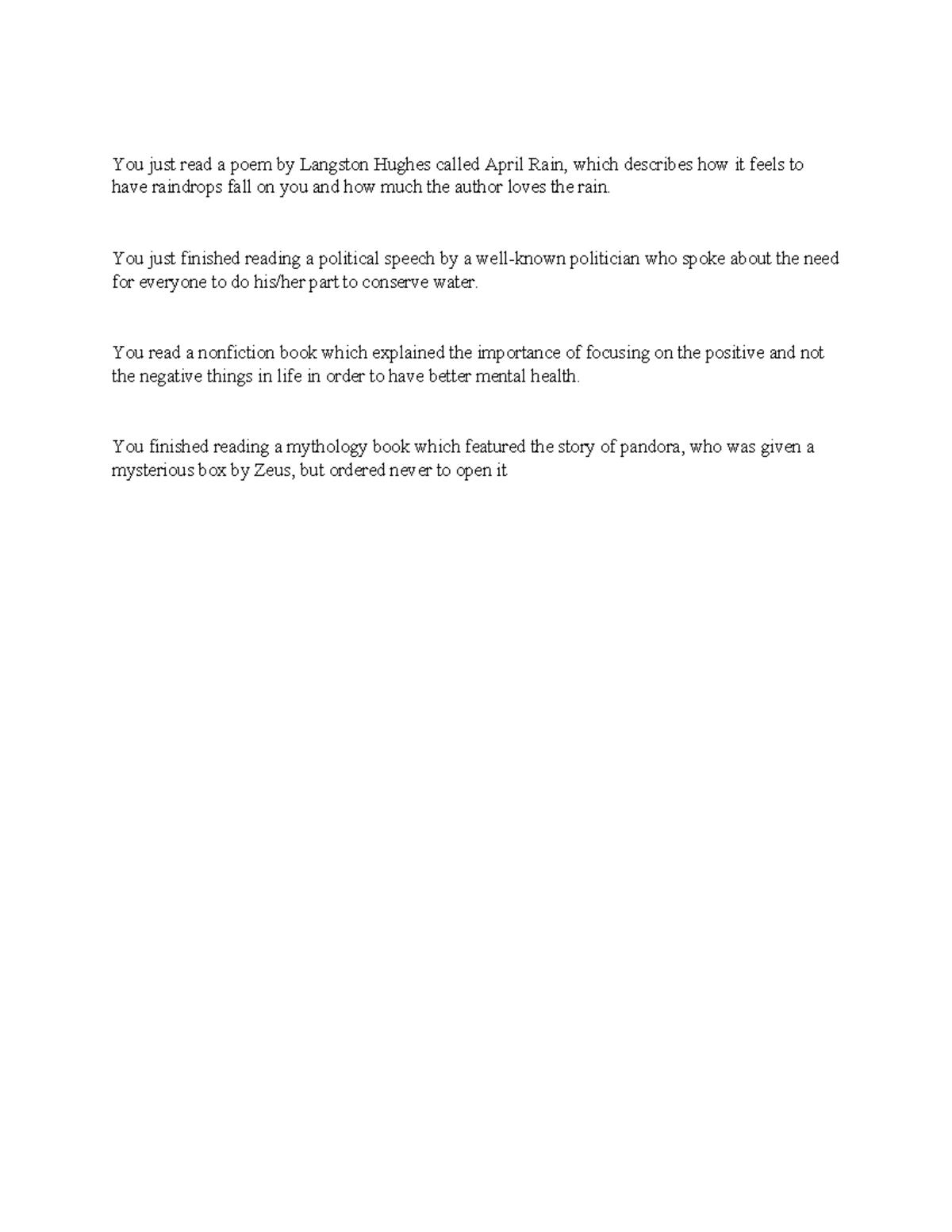 Evaluation - You just read a poem by Langston Hughes called April Rain ...