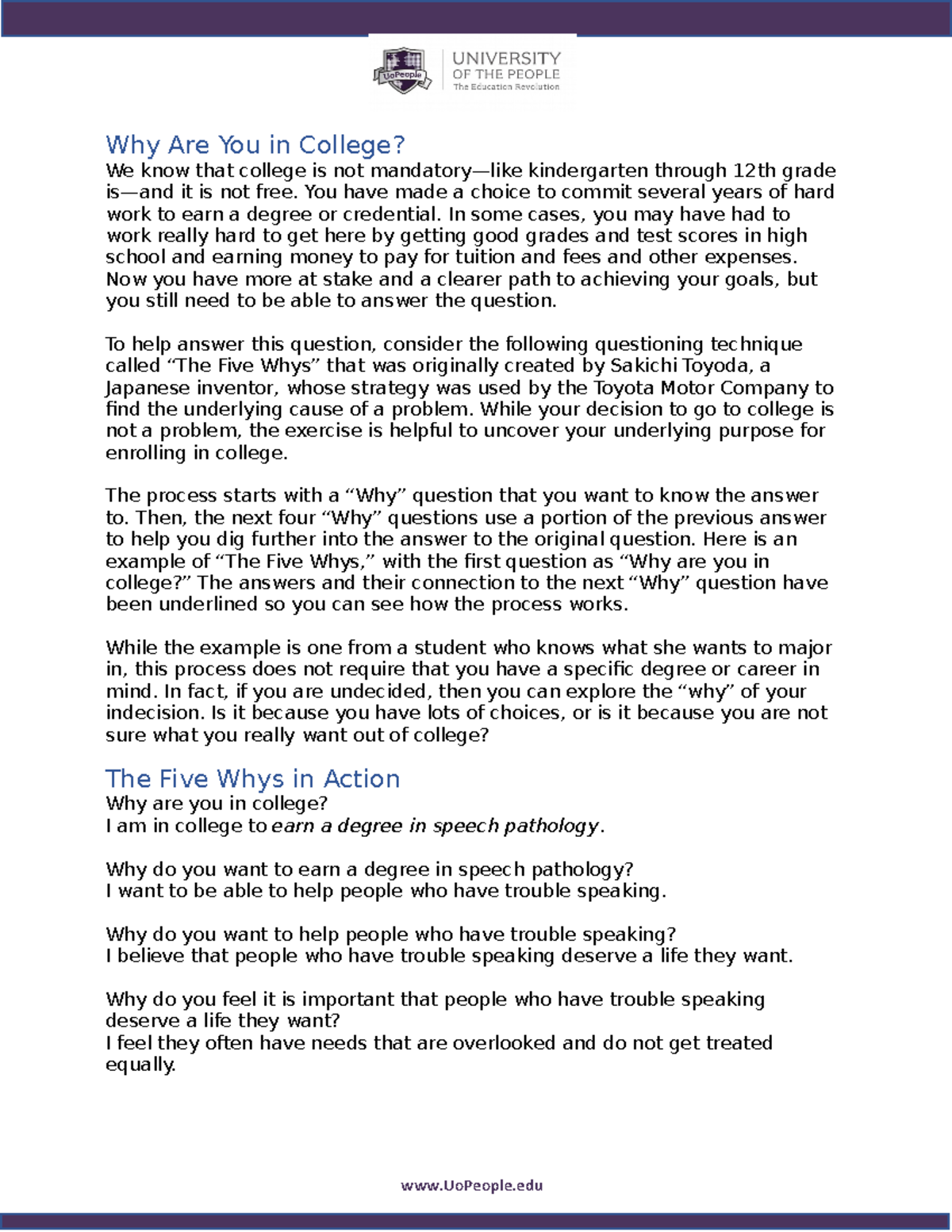 Practice Written Assignment Activity Worksheet - Why Are You in College ...