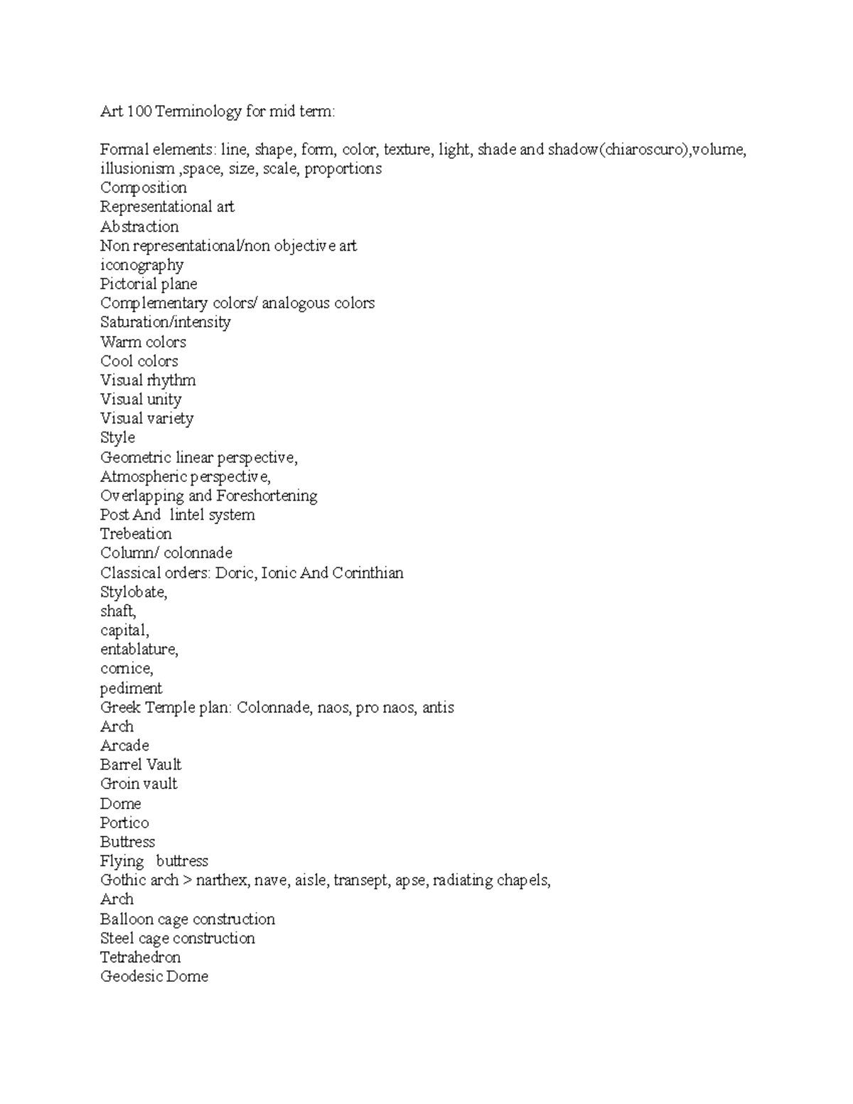 Art 100 Terminology for mid term (1) - Art 100 Terminology for mid term ...