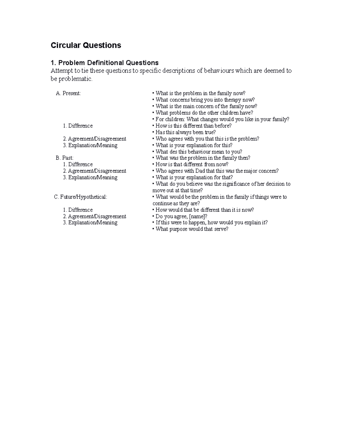 Circular Questions - Problem Definitional Questions Attempt to tie ...