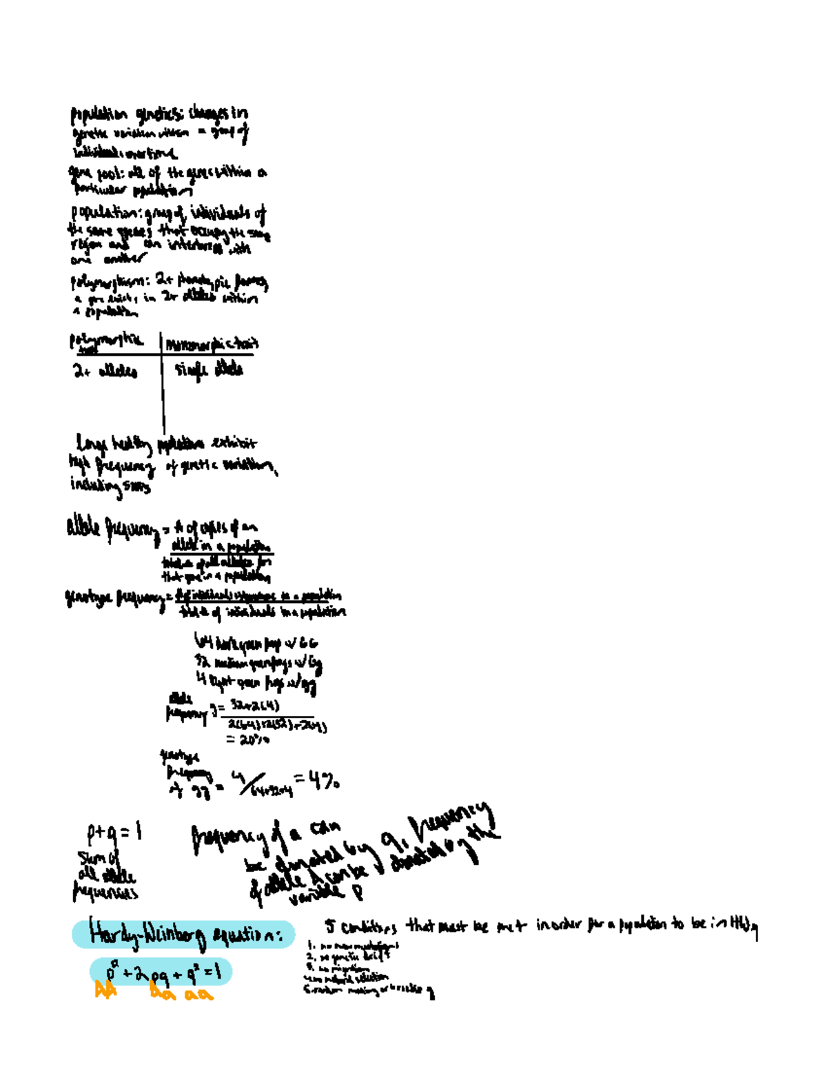 Chapter 23 - Gene pool, allele frequency, genotype frequency, hardy ...