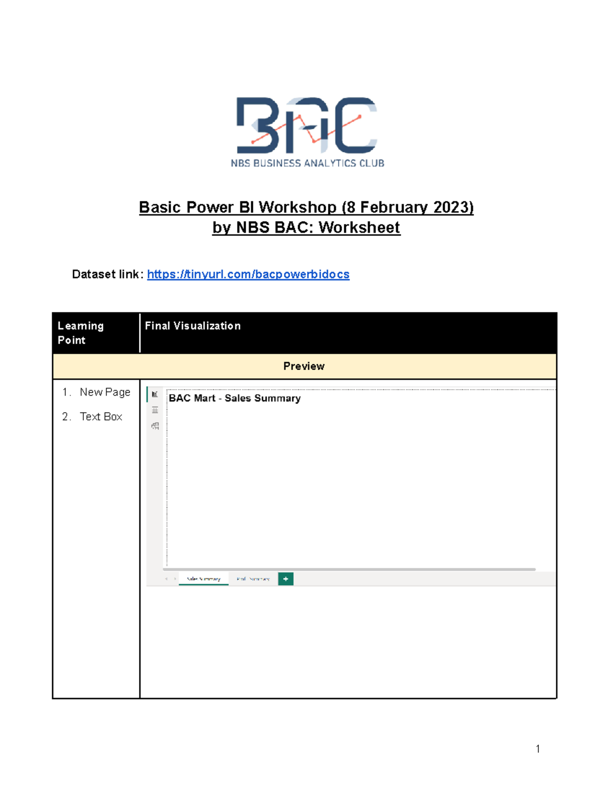 Power BI Basic Workshop Worksheet - Basic Power BI Workshop (8 February ...