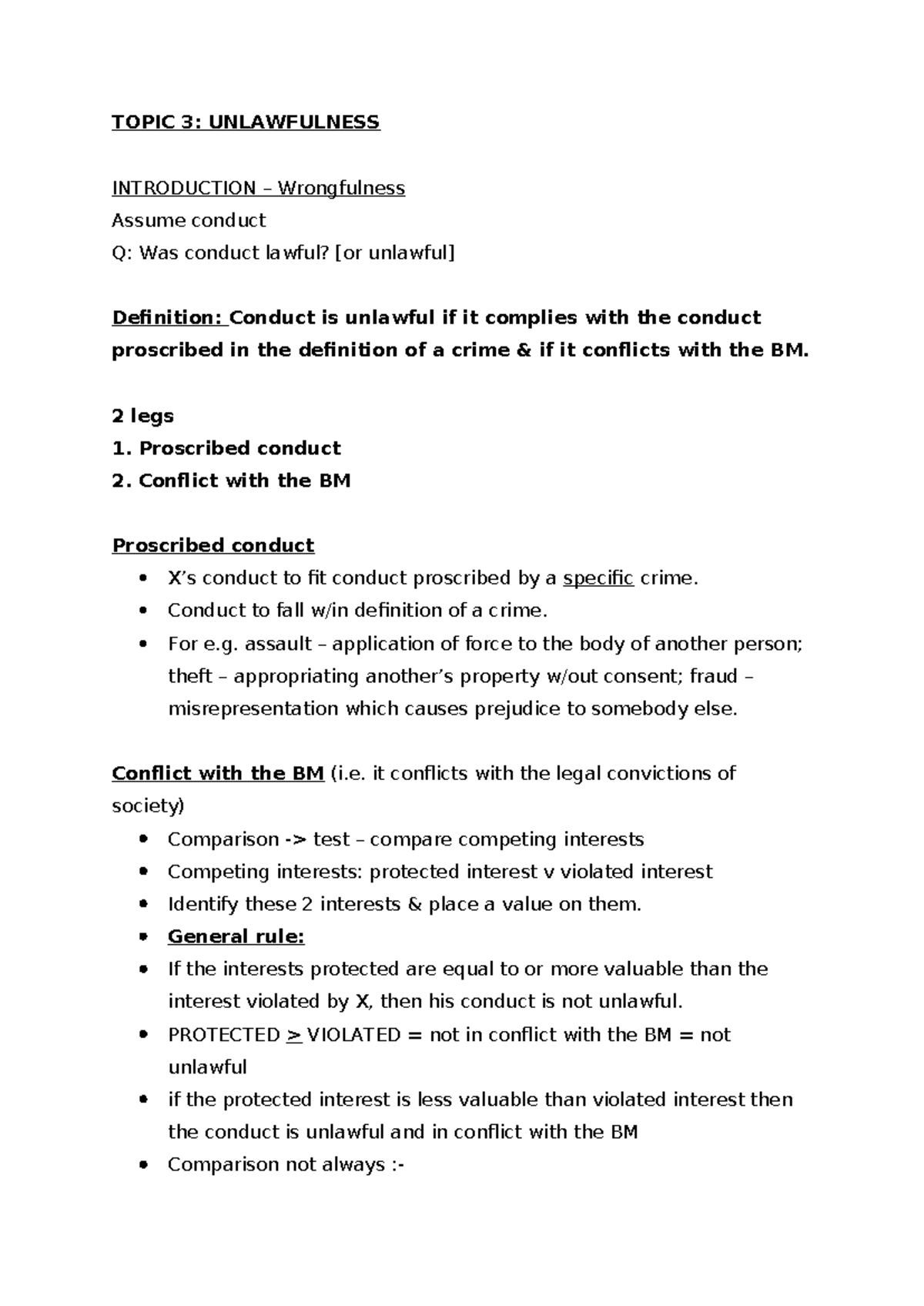 Criminal law: Unlawfulness note (new) - TOPIC 3: UNLAWFULNESS ...