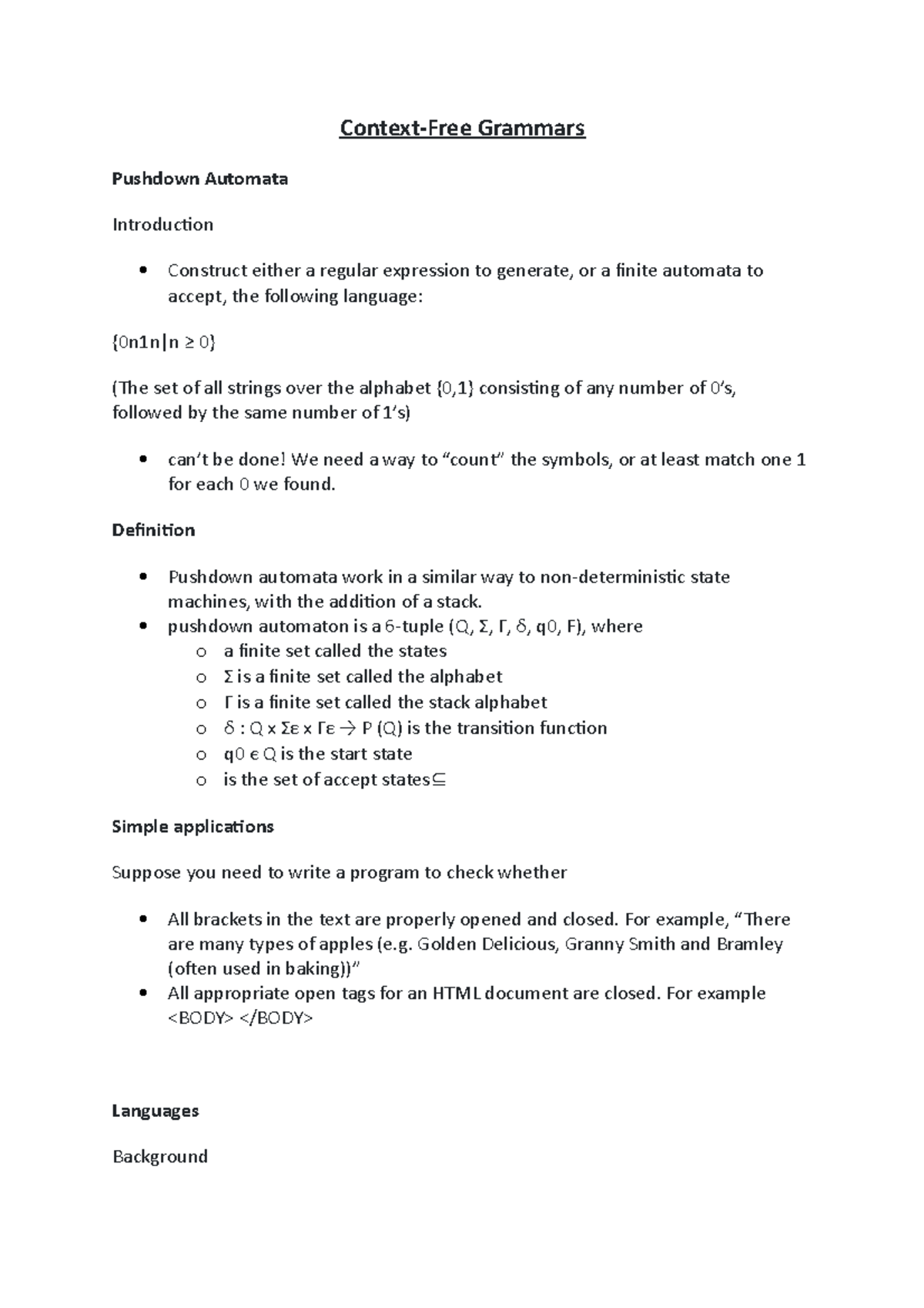 Context-Free Grammars - COMP1820 - GRE - Studocu