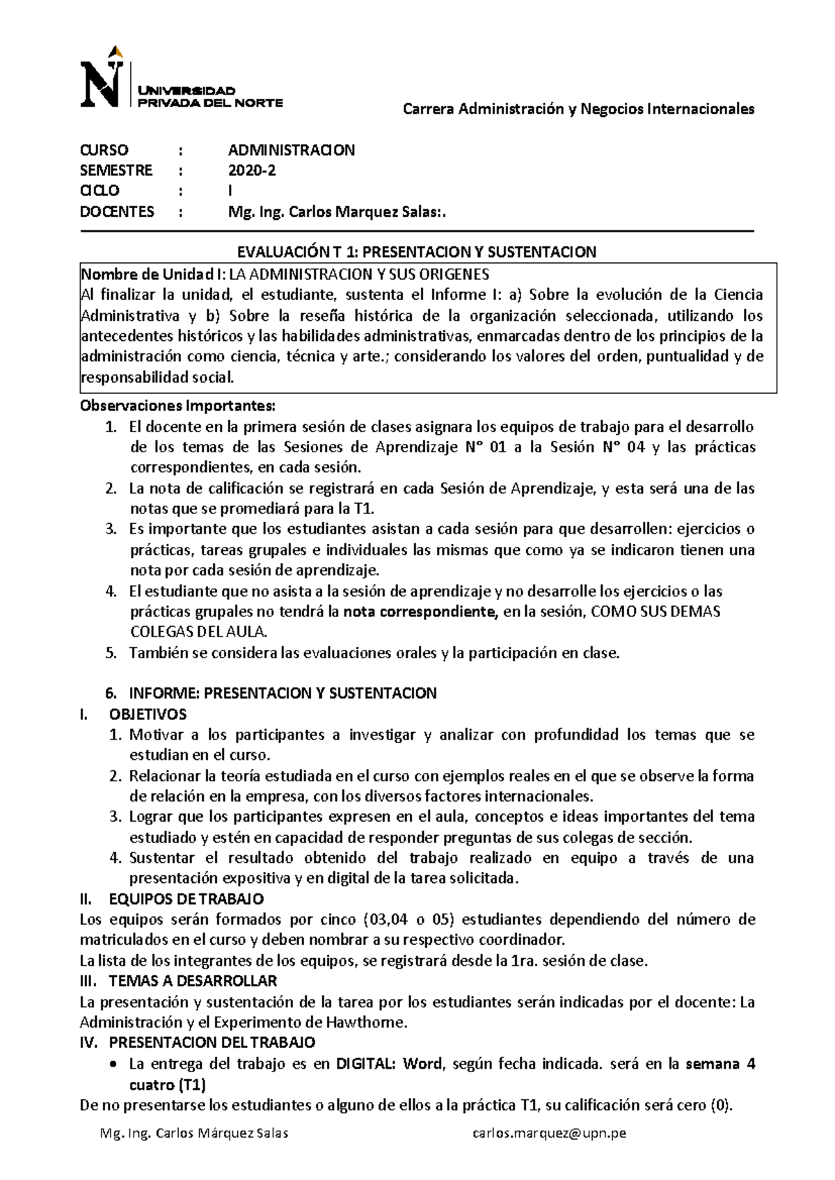 ADM U1 Ses 4 Rubrica T1 Temario Experim Hawthorne CMarquez S,2 - Mg. Ing. Carlos Márquez Salas ...