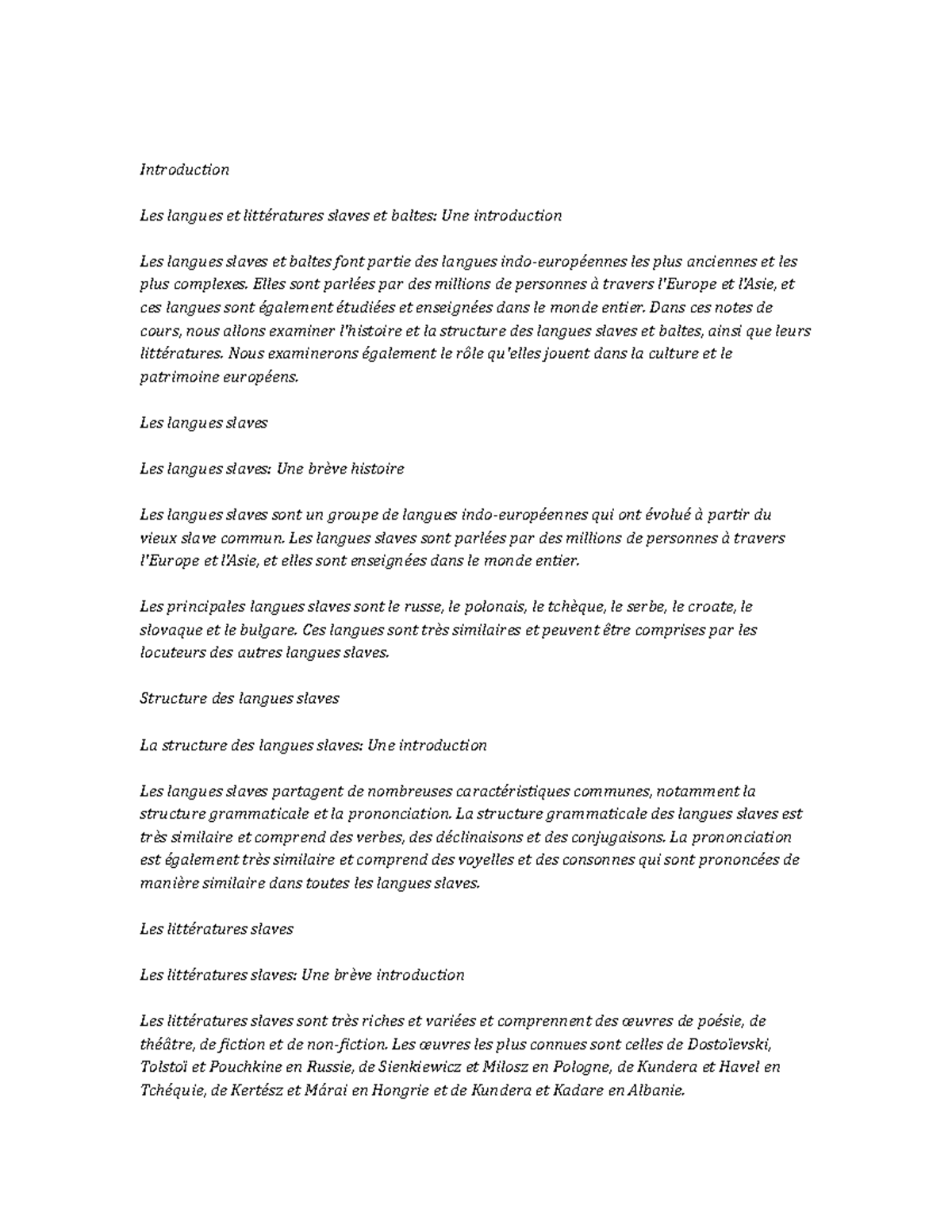 Slavic and Baltic Languages and Literatures Study Notes - Introduction ...