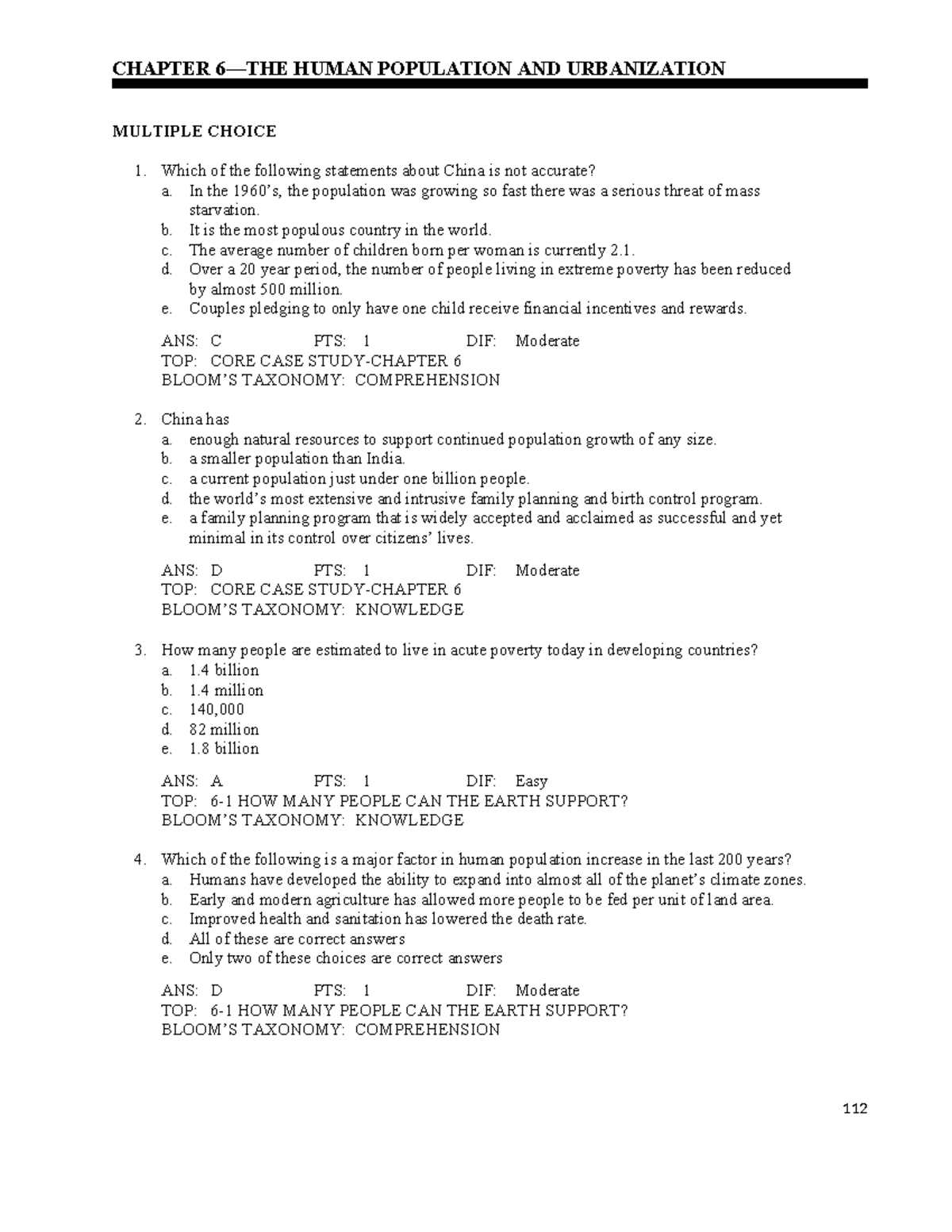 ES14e TB ch06, final Blooms - CHAPTER 6—THE HUMAN POPULATION AND ...