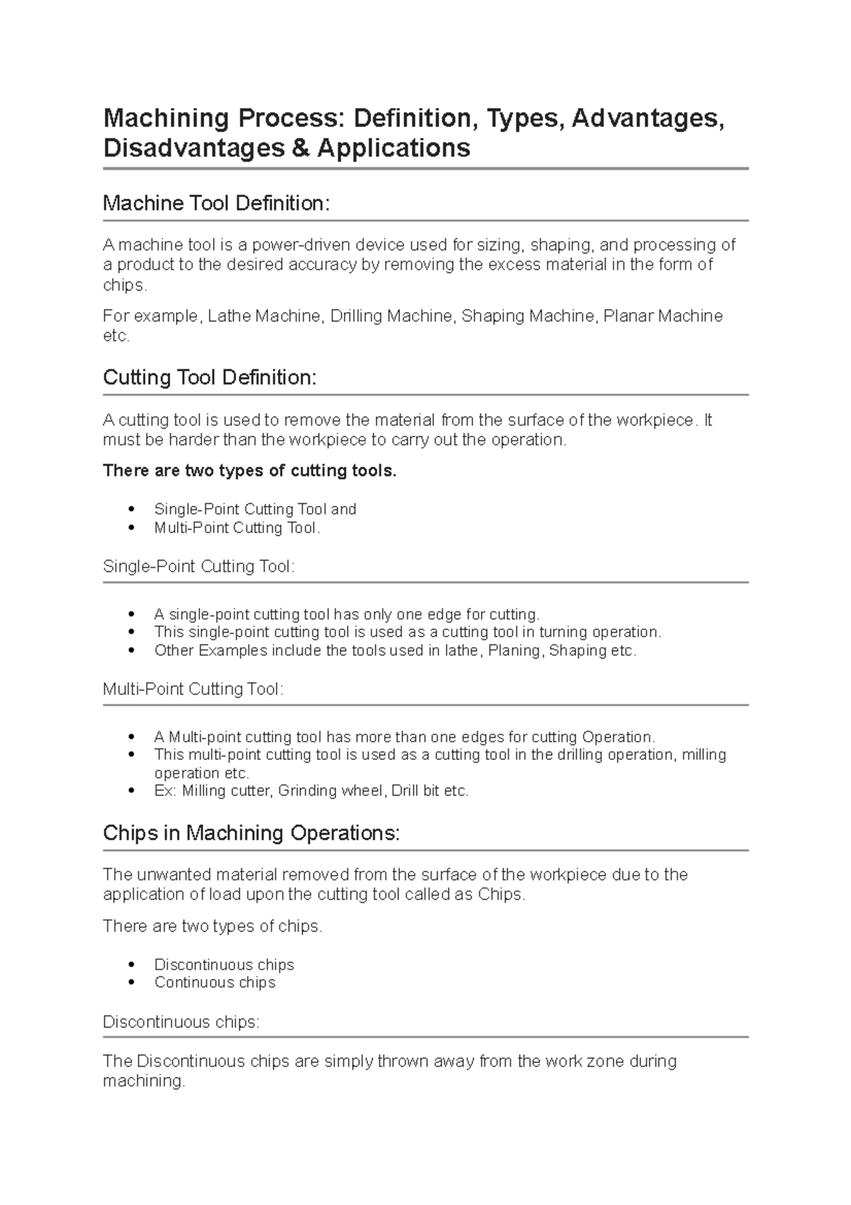 Machining Process - For example, Lathe Machine, Drilling Machine ...