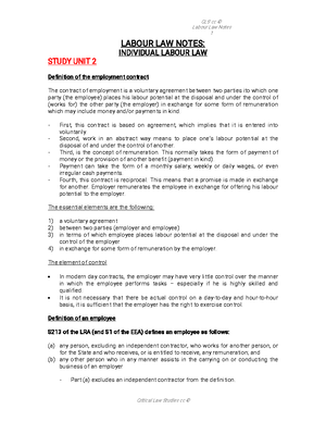 IURI 222 Notes labour law - IURI 222: LABOUR LAW NOTES Compiled by ...