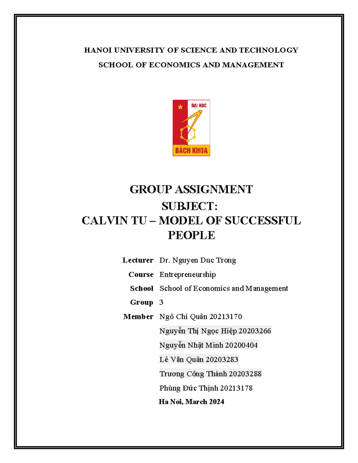 Report-NO.2-Group-3 Calvin Tú - HANOI UNIVERSITY OF SCIENCE AND ...