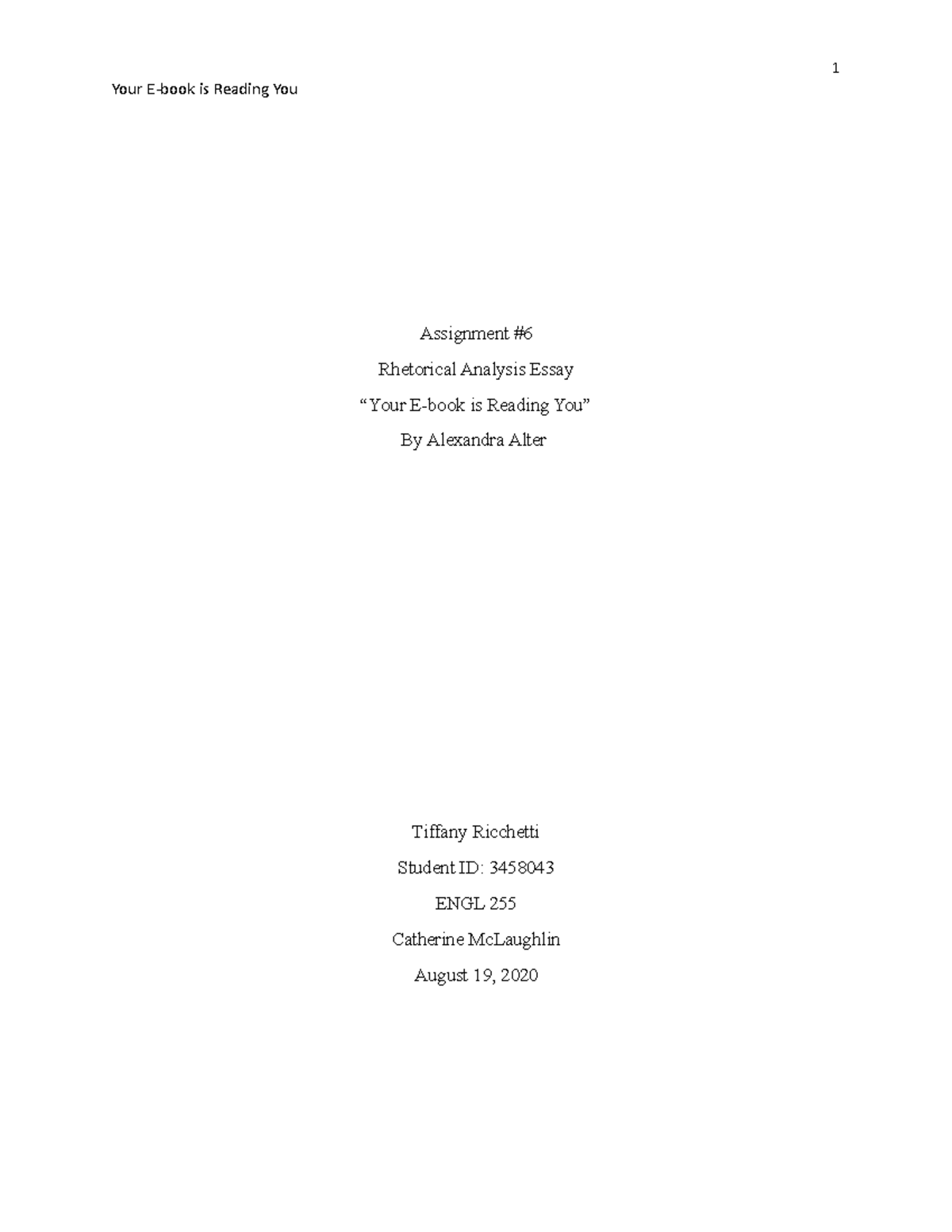 Introduction to Rhetorical Analysis Assign 6 ENGL255 - Assignment ...