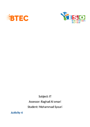 531871005 BTEC International Level 3 IT Pearson Set Assignment Unit 1 ...