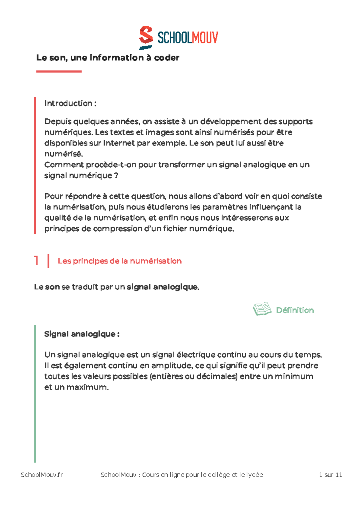 Le-son-une-information-a-coder fiche-de-cours - Le son, une information à coder Introduction ...