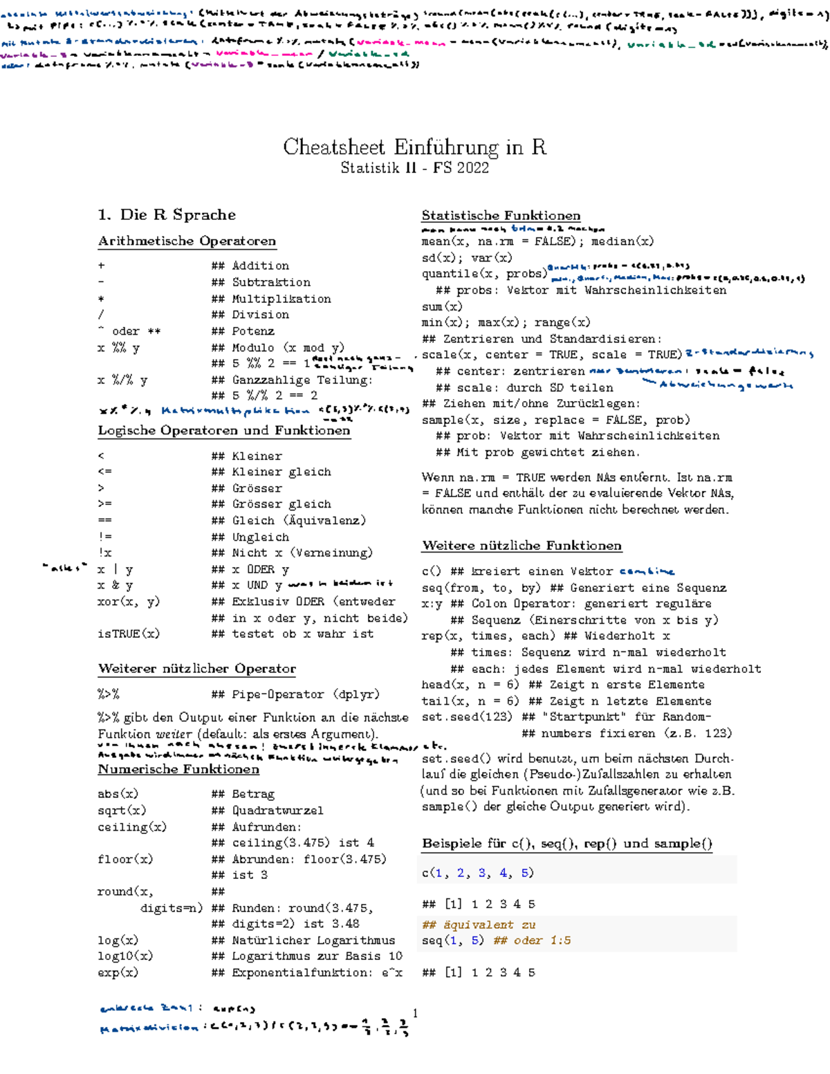 Cheatsheet R - Cheatsheet Einführung in R Statistik II - FS 2022 1. Die ...