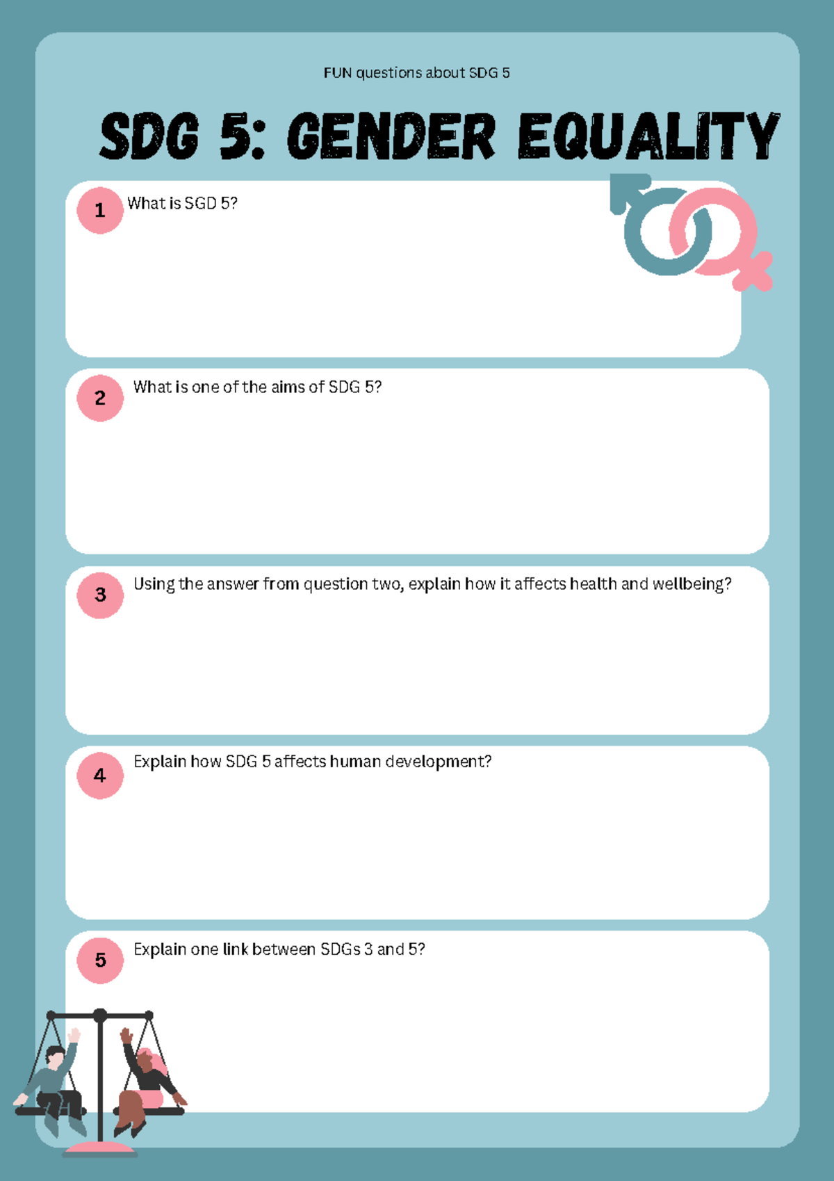 SDG 5 worksheet - SDG 5 practise questions - SDG 5: GENDER EQUALITY FUN ...