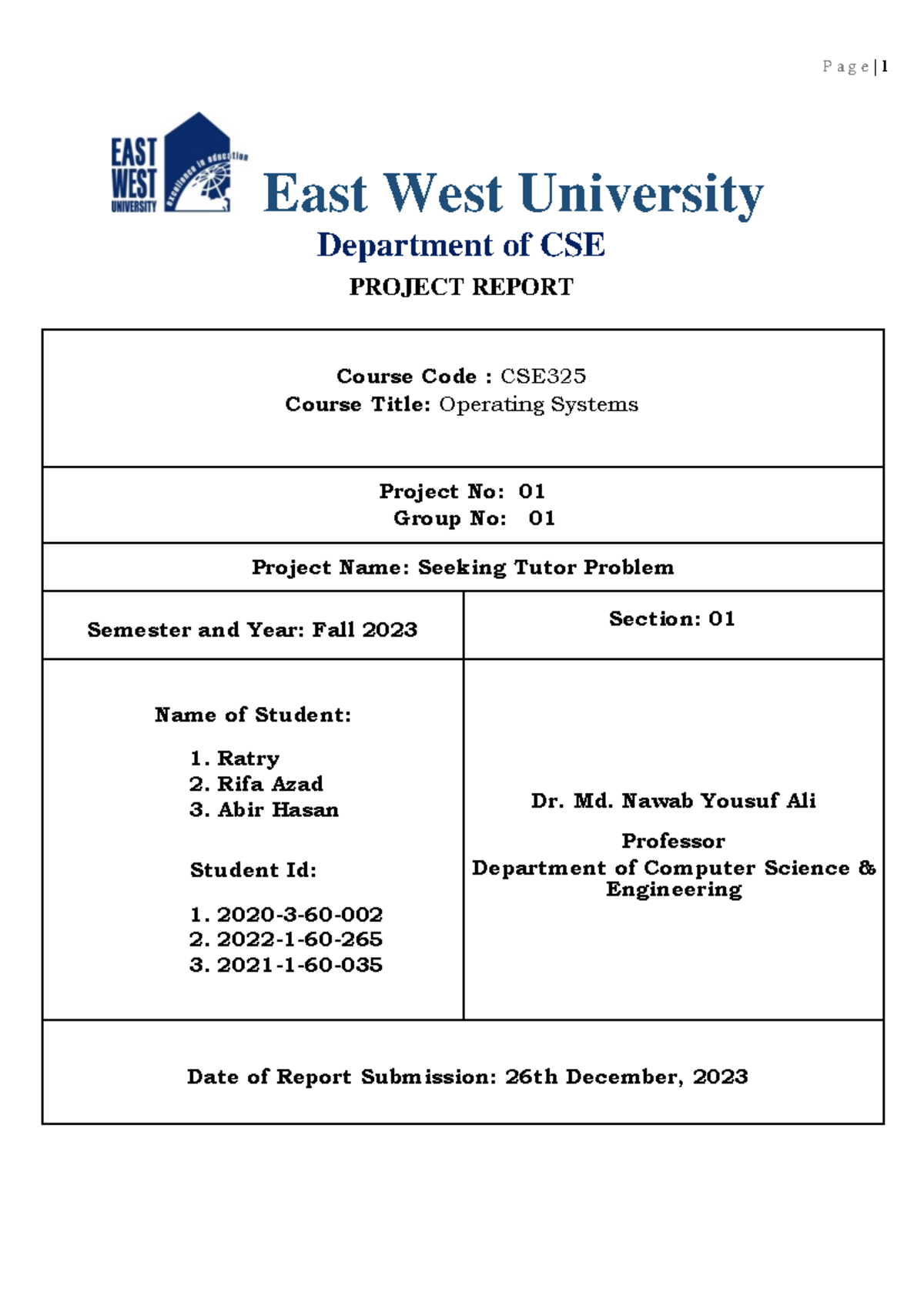 CSE325 project report - helpful - East West University Department of ...
