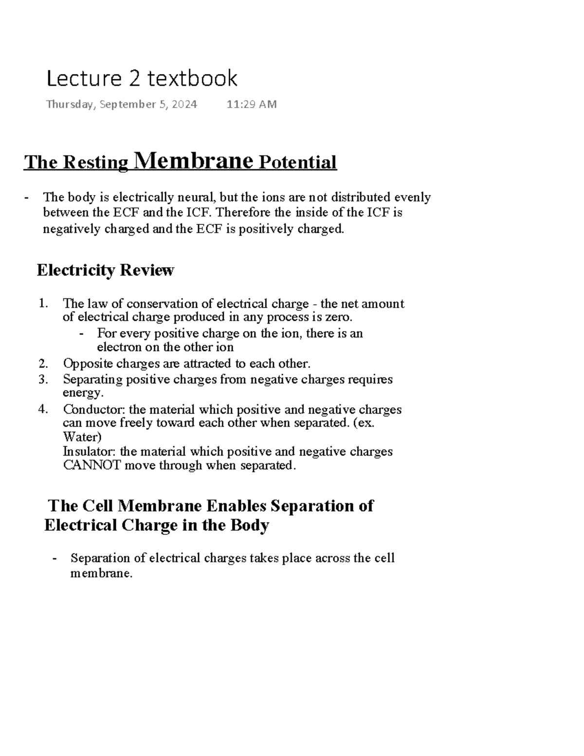 Lecture 2 textbook - The Resting Membrane Potential The body is ...